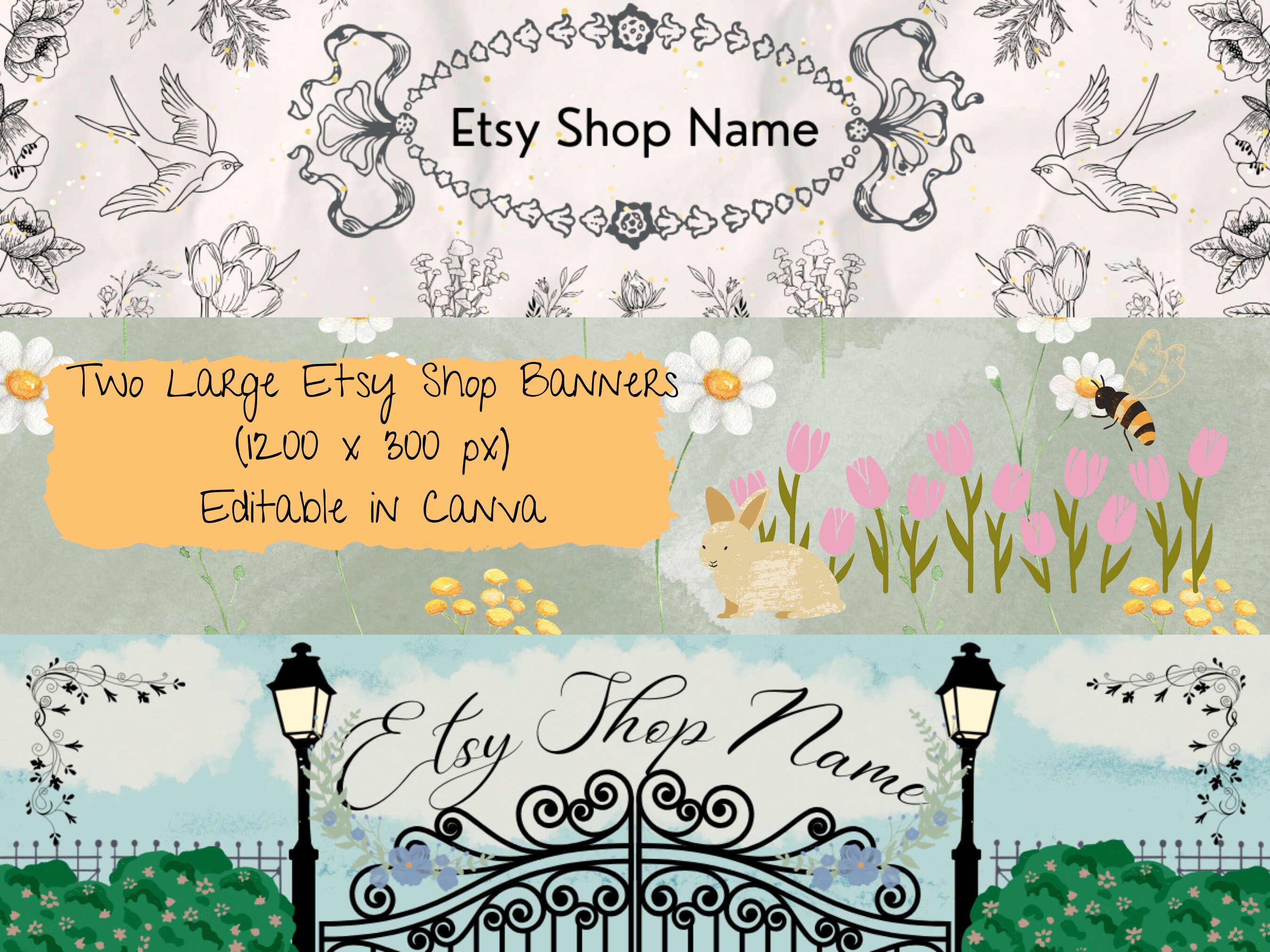 Etsy Shop Kit, Secret Garden Etsy Shop Banners, Etsy Shop Logo, Vintage ...