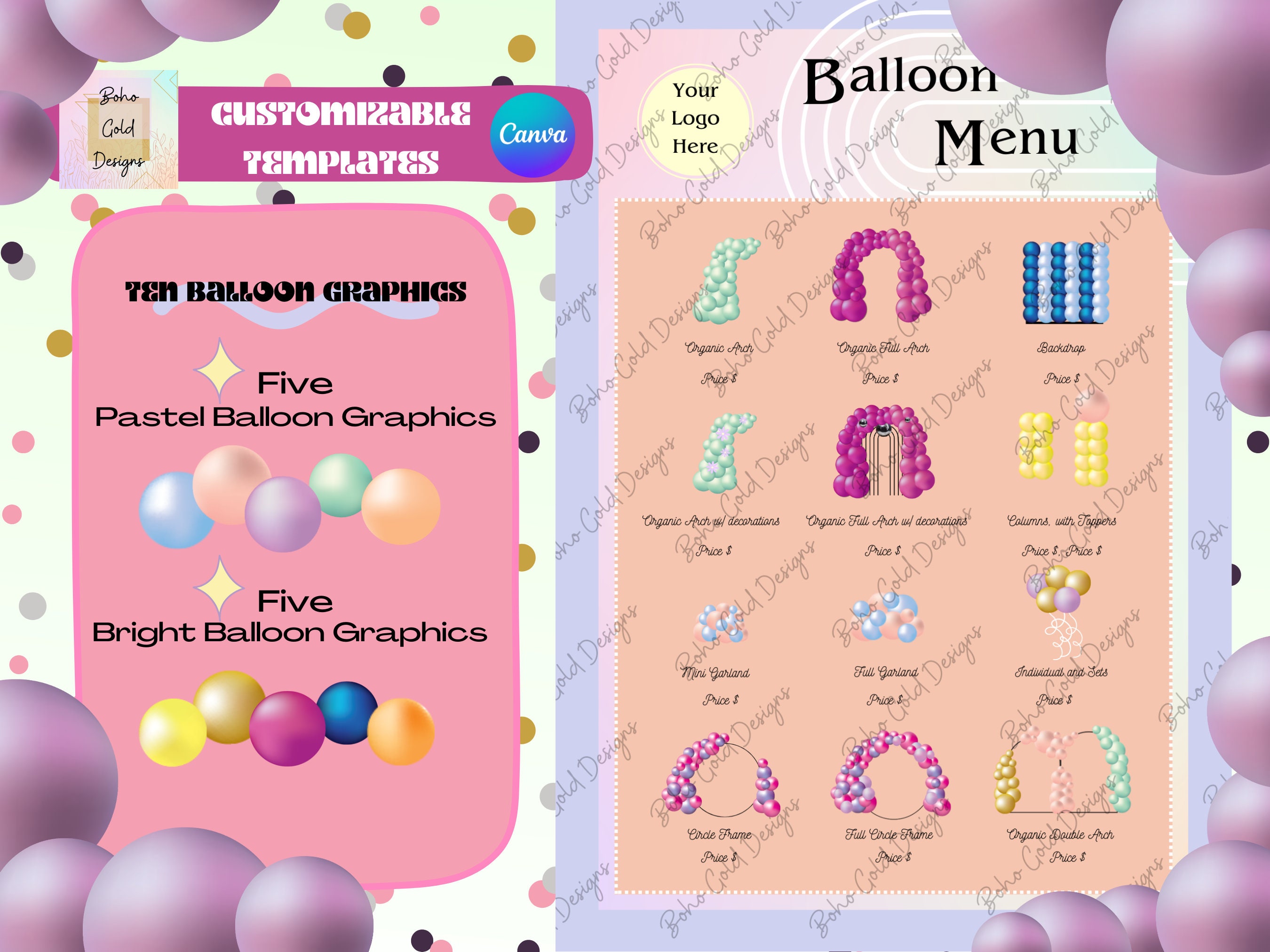 Balloon Artist Menu and Price List Template, Canva Balloon Template ...