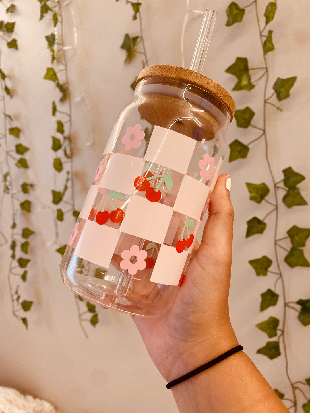 Cute Cherry Checked Pattern With Flowers! - Etsy