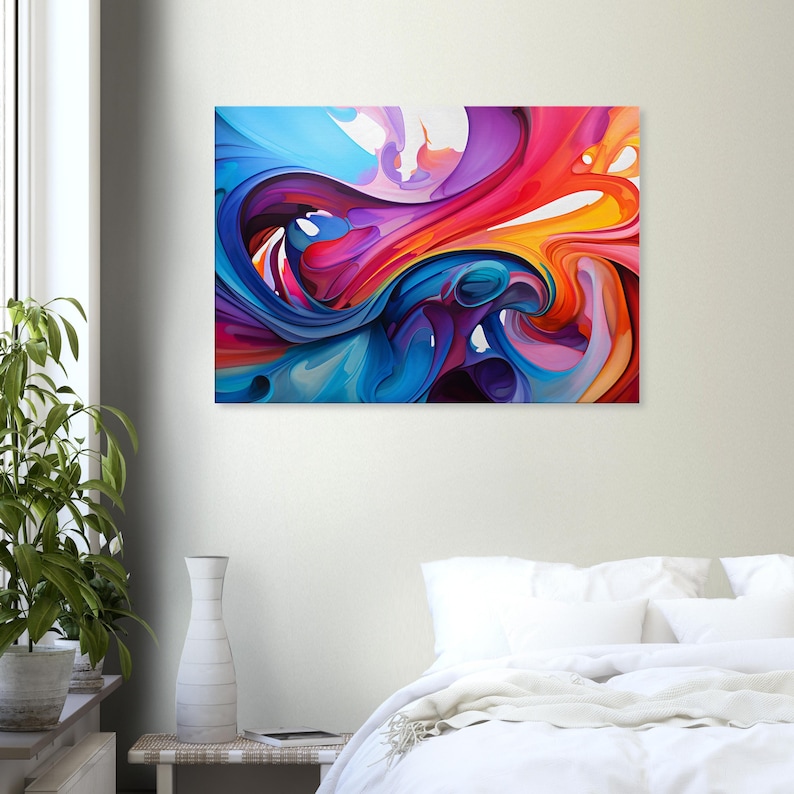 Abstract Wall Art Canvas, Colorful Modern Art, Vibrant Colors Colliding ...