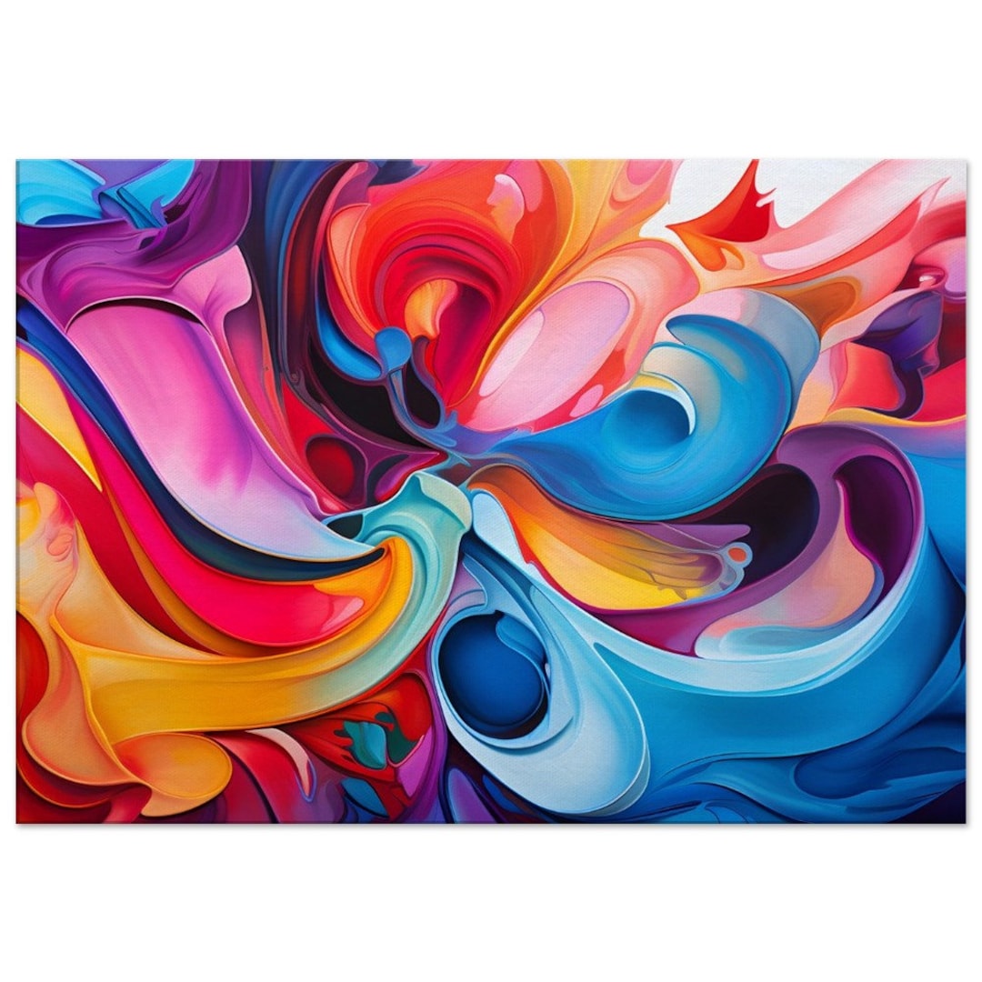 Abstract Wall Art Canvas, Colorful Modern Art, Vibrant Colors Colliding ...