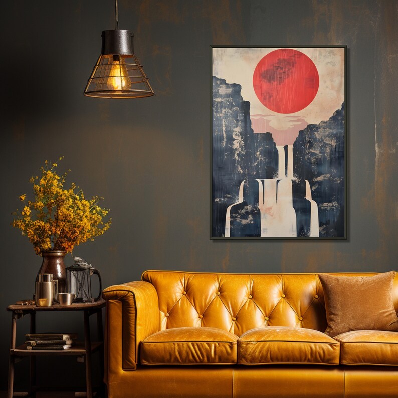 Japanese Japandi Inspired Printed Poster, Wall Art Featuring Waterfalls ...