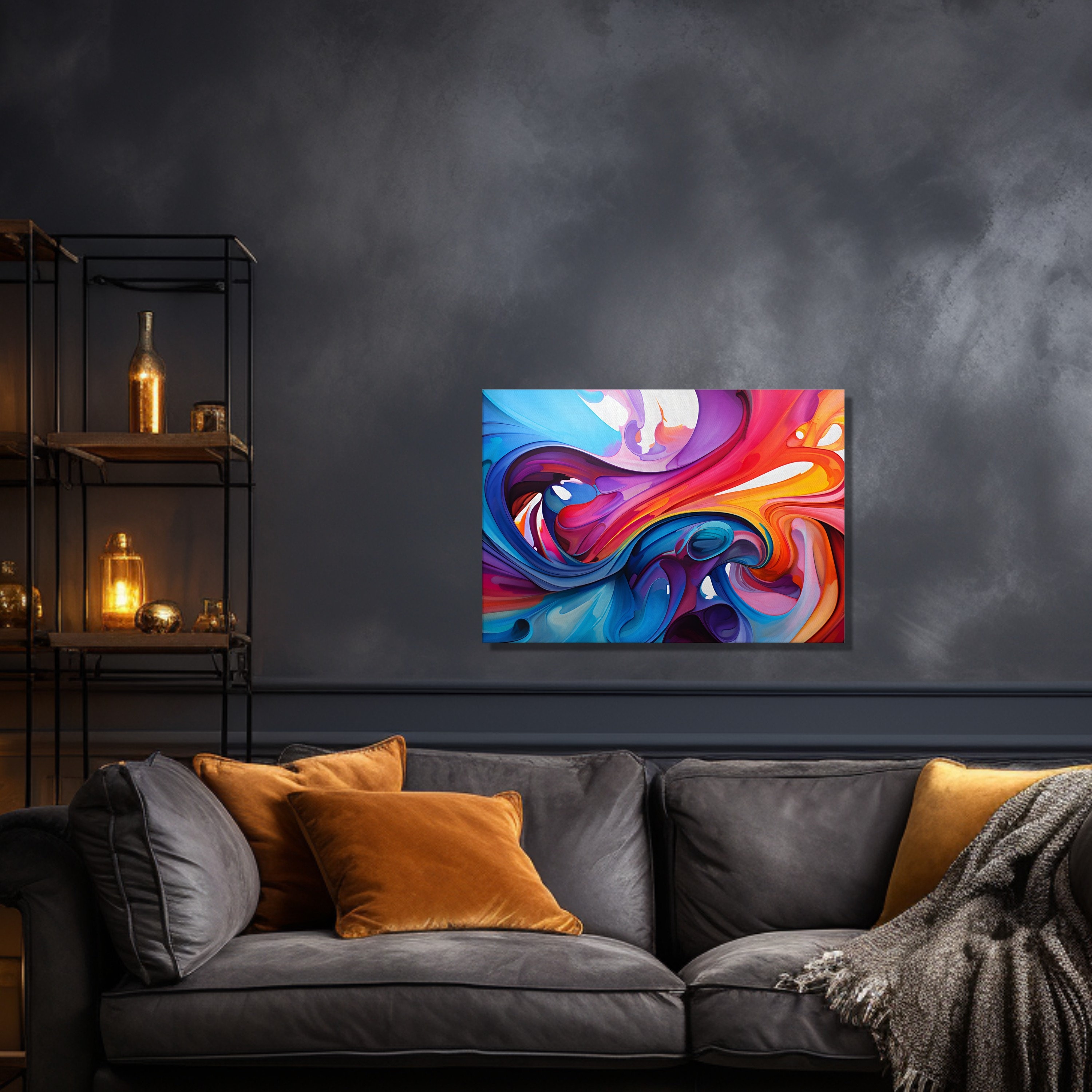 Abstract Wall Art Canvas, Colorful Modern Art, Vibrant Colors Colliding ...