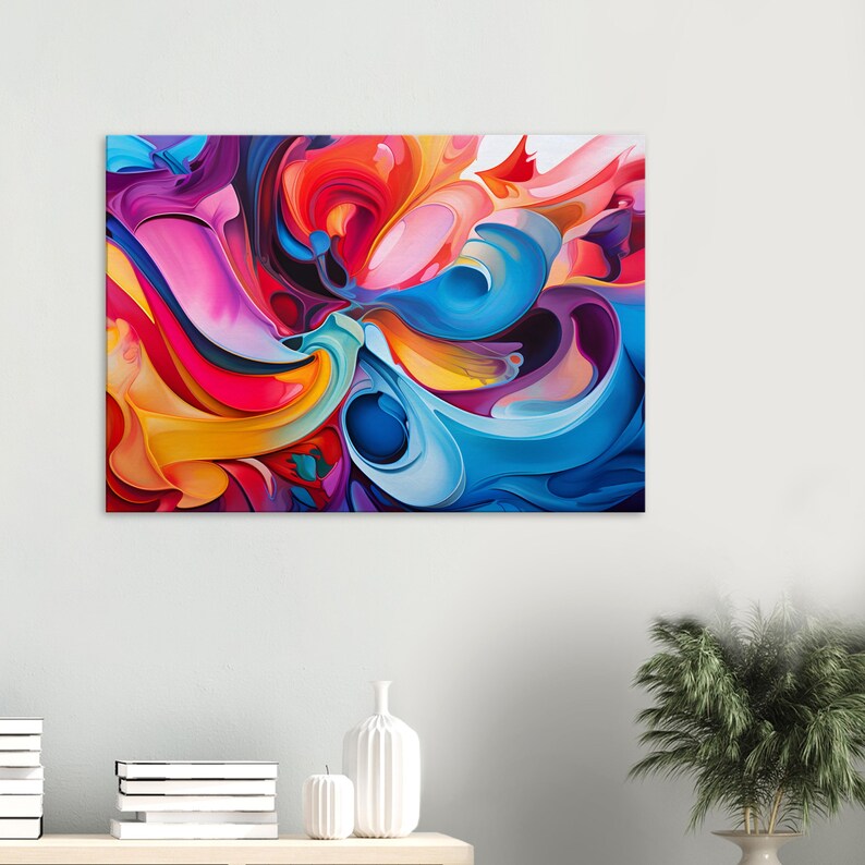 Abstract Wall Art Canvas, Colorful Modern Art, Vibrant Colors Colliding ...