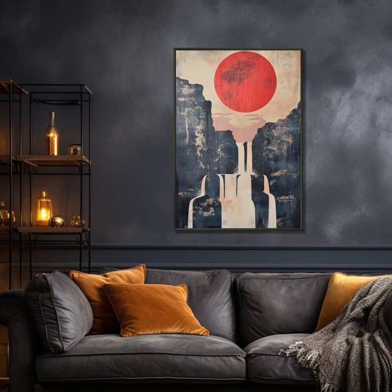 Japanese Japandi Inspired Printed Poster, Wall Art Featuring Waterfalls ...