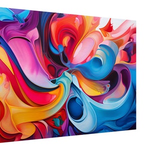 Abstract Wall Art Canvas, Colorful Modern Art, Vibrant Colors Colliding ...