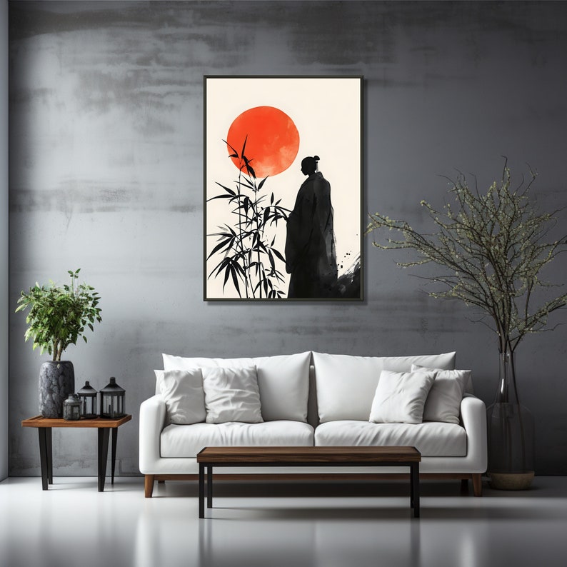 Japandi Wall Art, Wabi Sabi Art, japanische Kunst, moderne minimalistische Kunst, Samurai, Sun ...