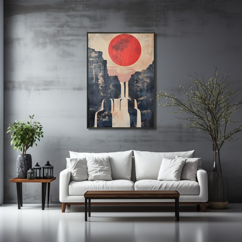 Japanese Japandi Inspired Printed Poster, Wall Art Featuring Waterfalls ...
