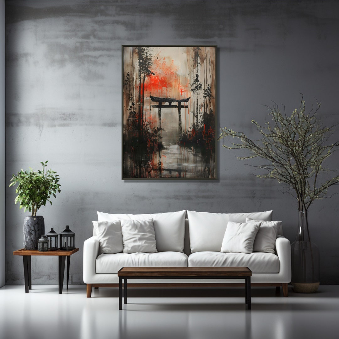 Red Torii Gate Abstract Poster | Japandi Style Wall Art | Japanese Art ...