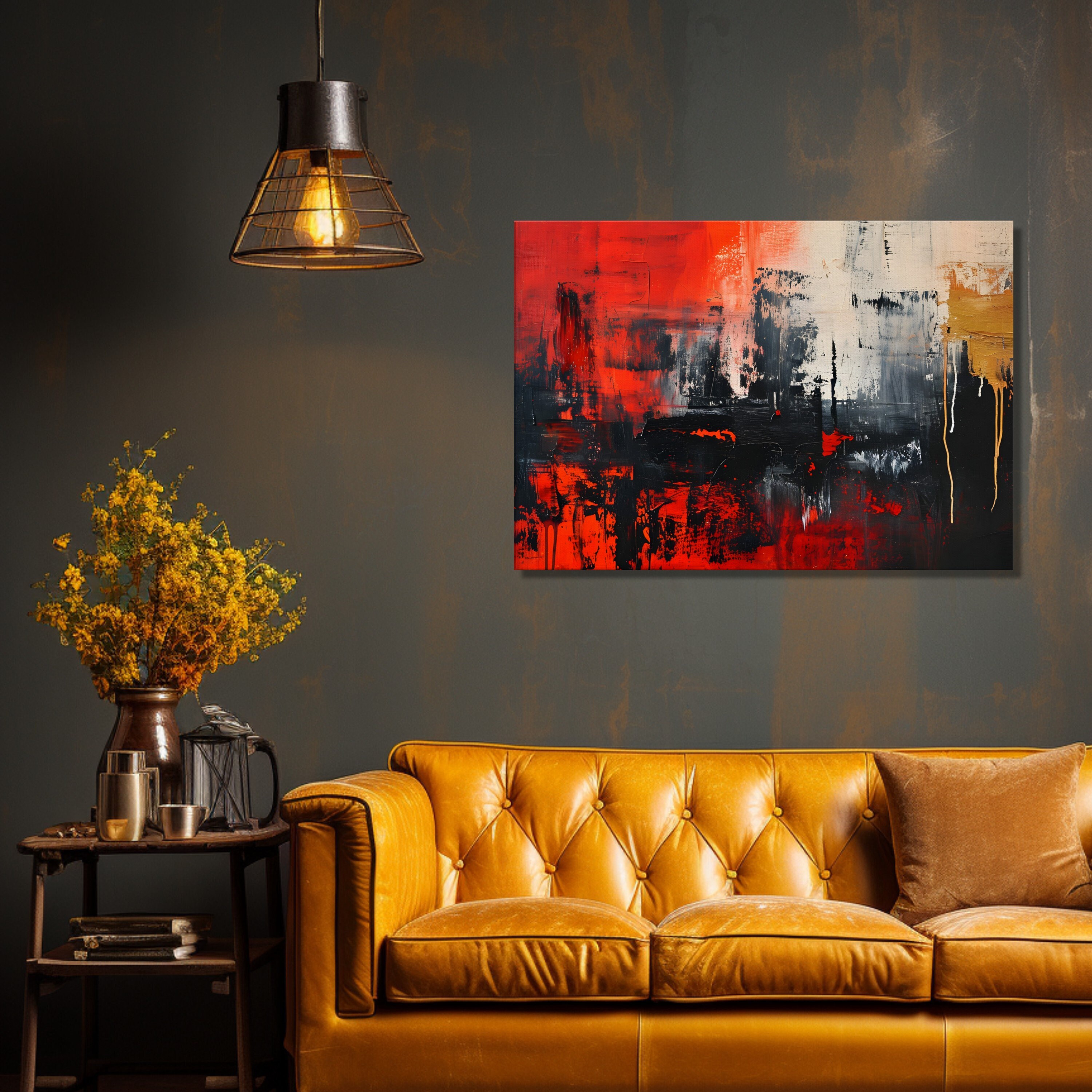 Red & Black Abstract Art Wall Art, Canvas Art, Elegant Home Decor ...