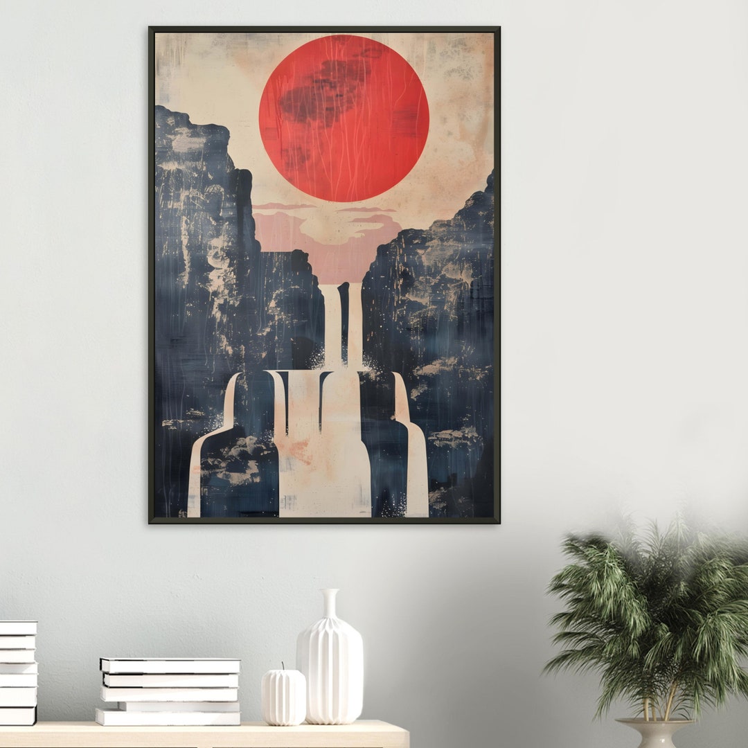 Japanese Japandi Inspired Printed Poster, Wall Art Featuring Waterfalls ...