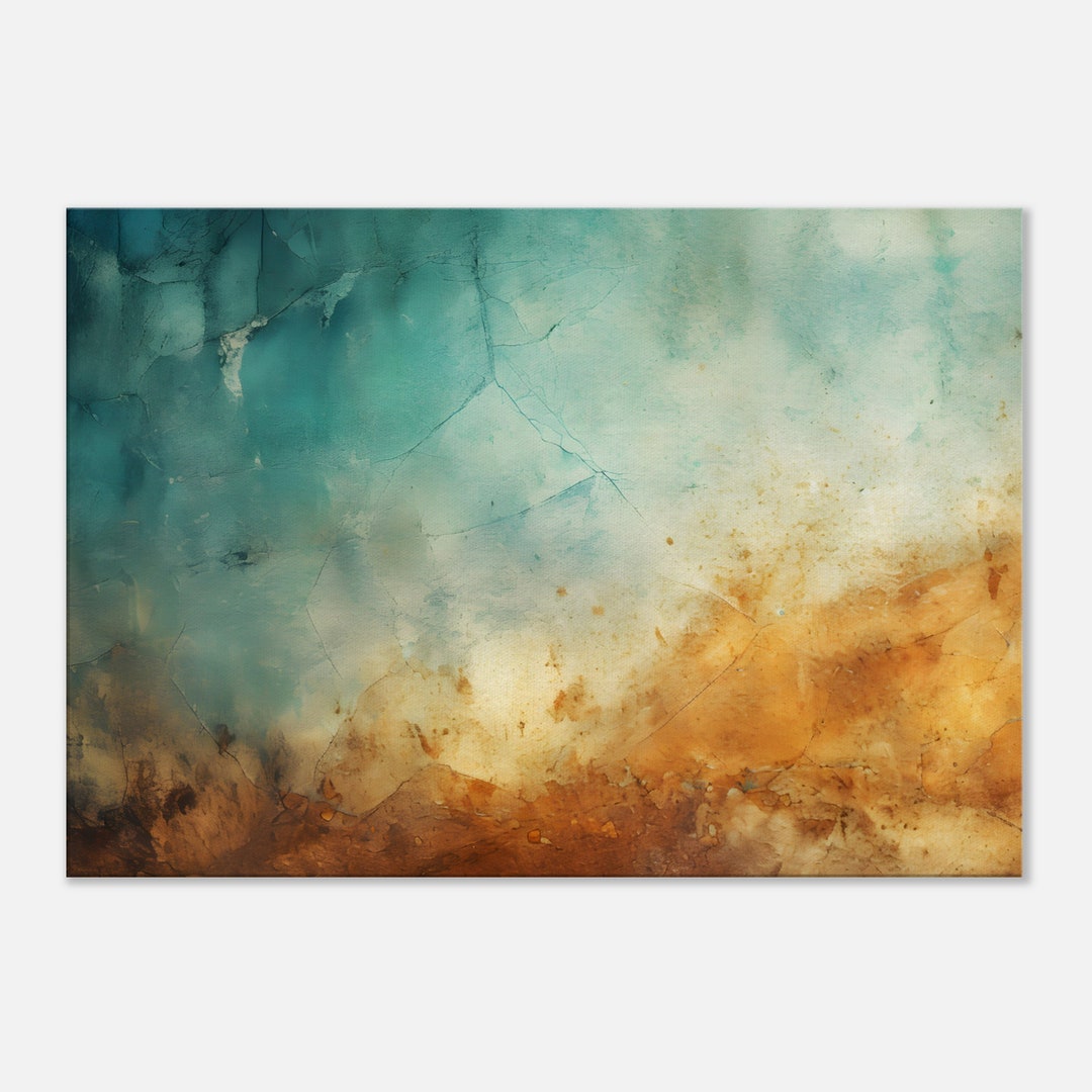 Abstract Blue Orange Teal Canvas Wall Art, Modern Canvas Art, Painting ...