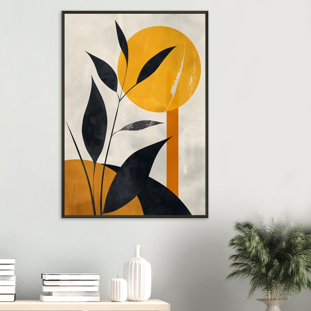 Japandi Mid Century Modern Art Poster - Bold Japanese Wall Art, Abstract Botanical Design, Warm ...