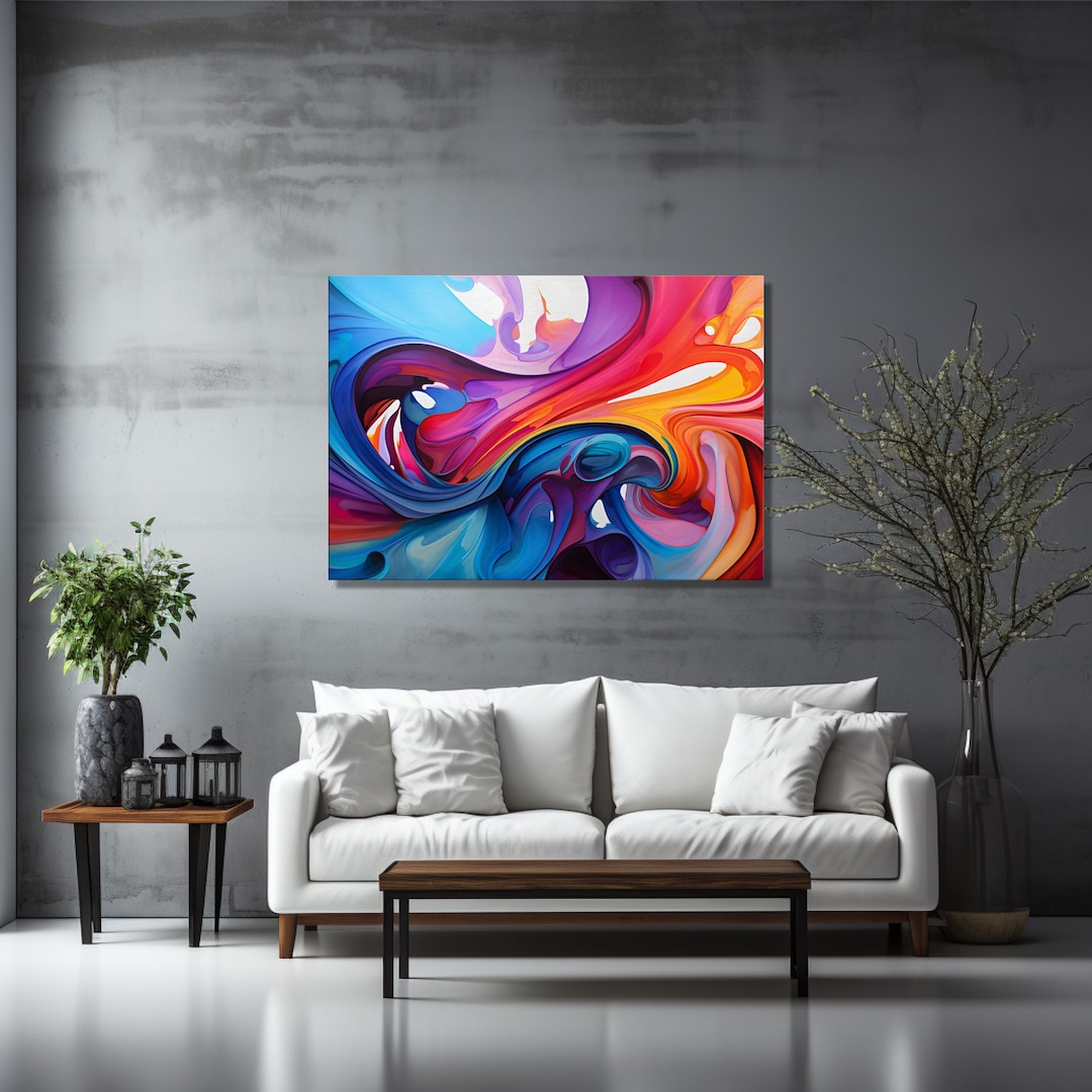 Abstract Wall Art Canvas, Colorful Modern Art, Vibrant Colors Colliding ...