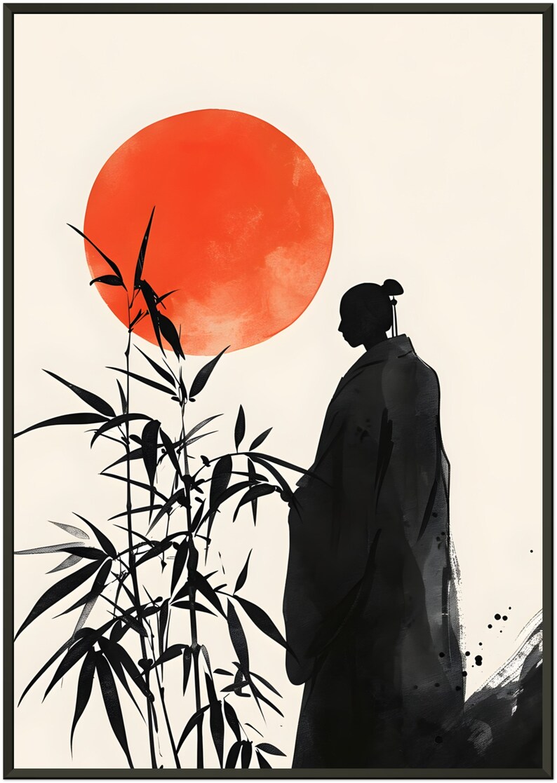 Japandi Wall Art, Wabi Sabi Art, japanische Kunst, moderne minimalistische Kunst, Samurai, Sun ...