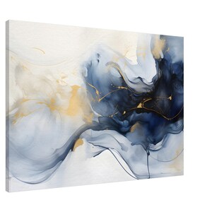 Modern Abstract Painting, Blue & Gold Canvas Art, Elegant Home Decor ...