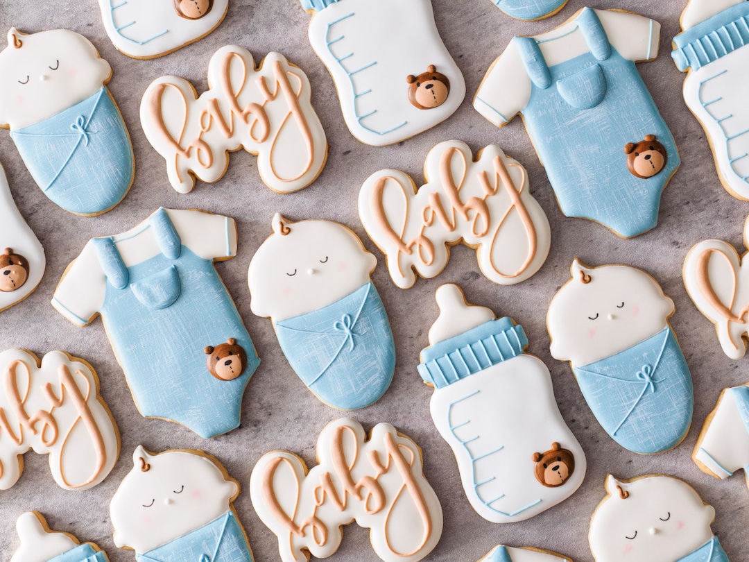 Baby Shower Cookies / Baby Boy Shower Cookies / Baby Blue Teddy Bear ...