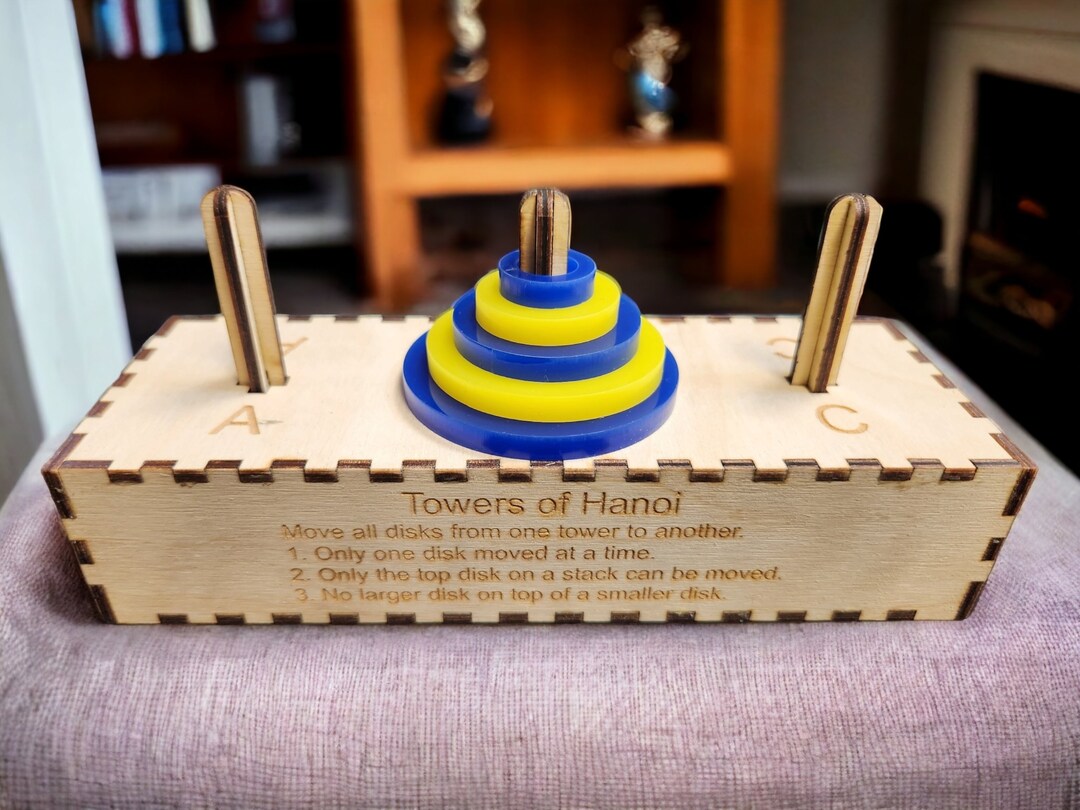 Towers of Hanoi Classic Puzzle. - Now With Acrylic Disks! - Etsy