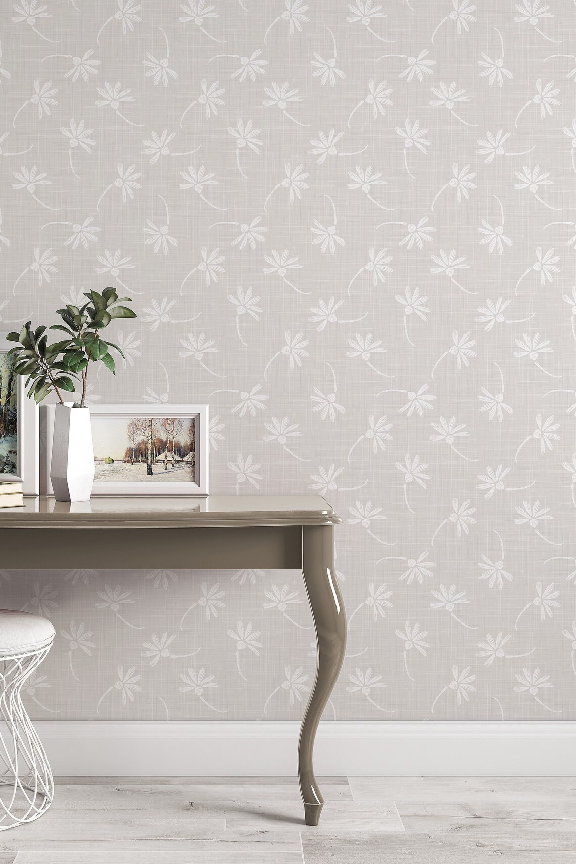 Linen Neutral Wallpaper With Flowers Peel and Stick and Traditional ...
