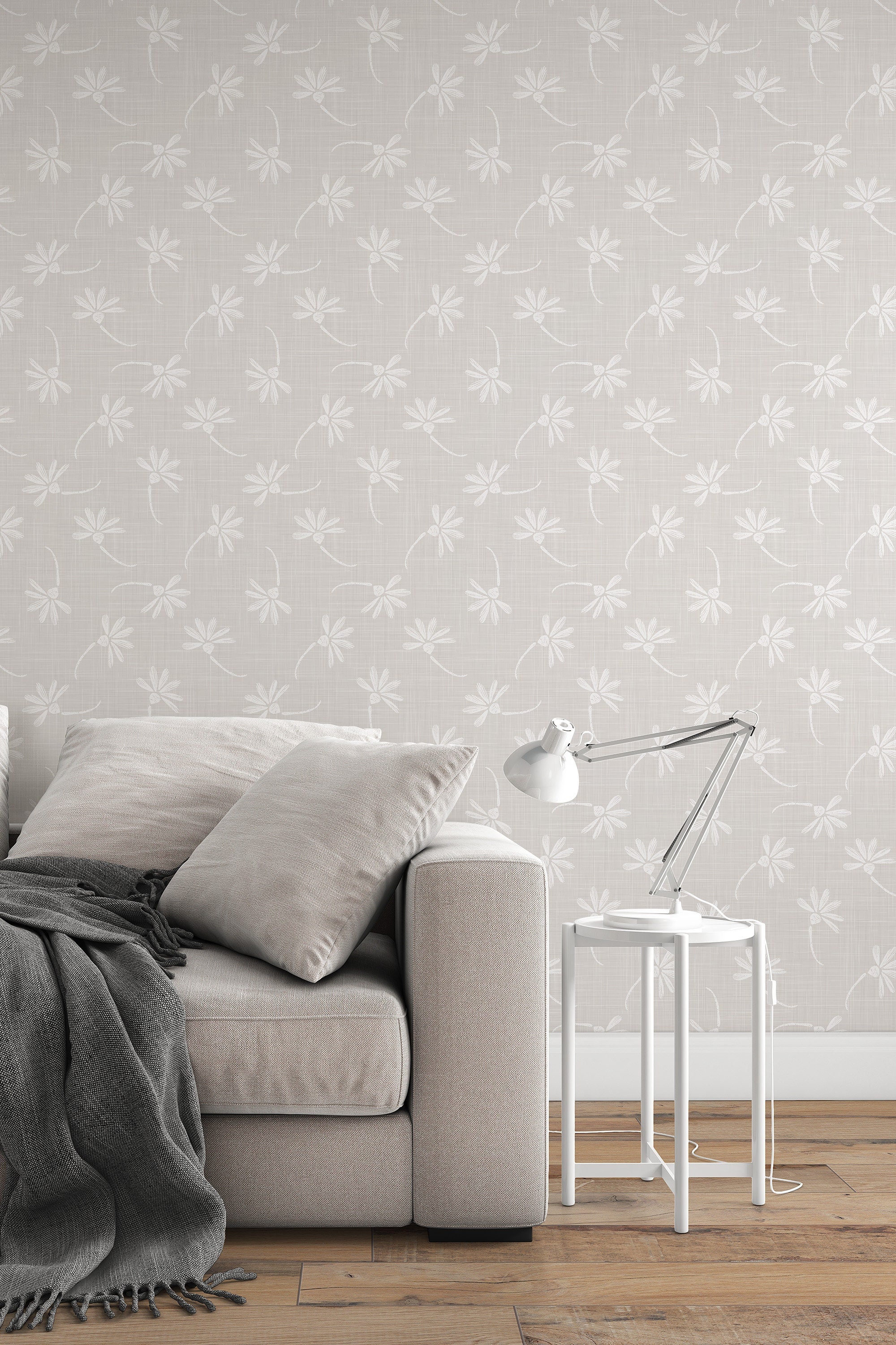 Linen Neutral Wallpaper With Flowers Peel and Stick and Traditional ...