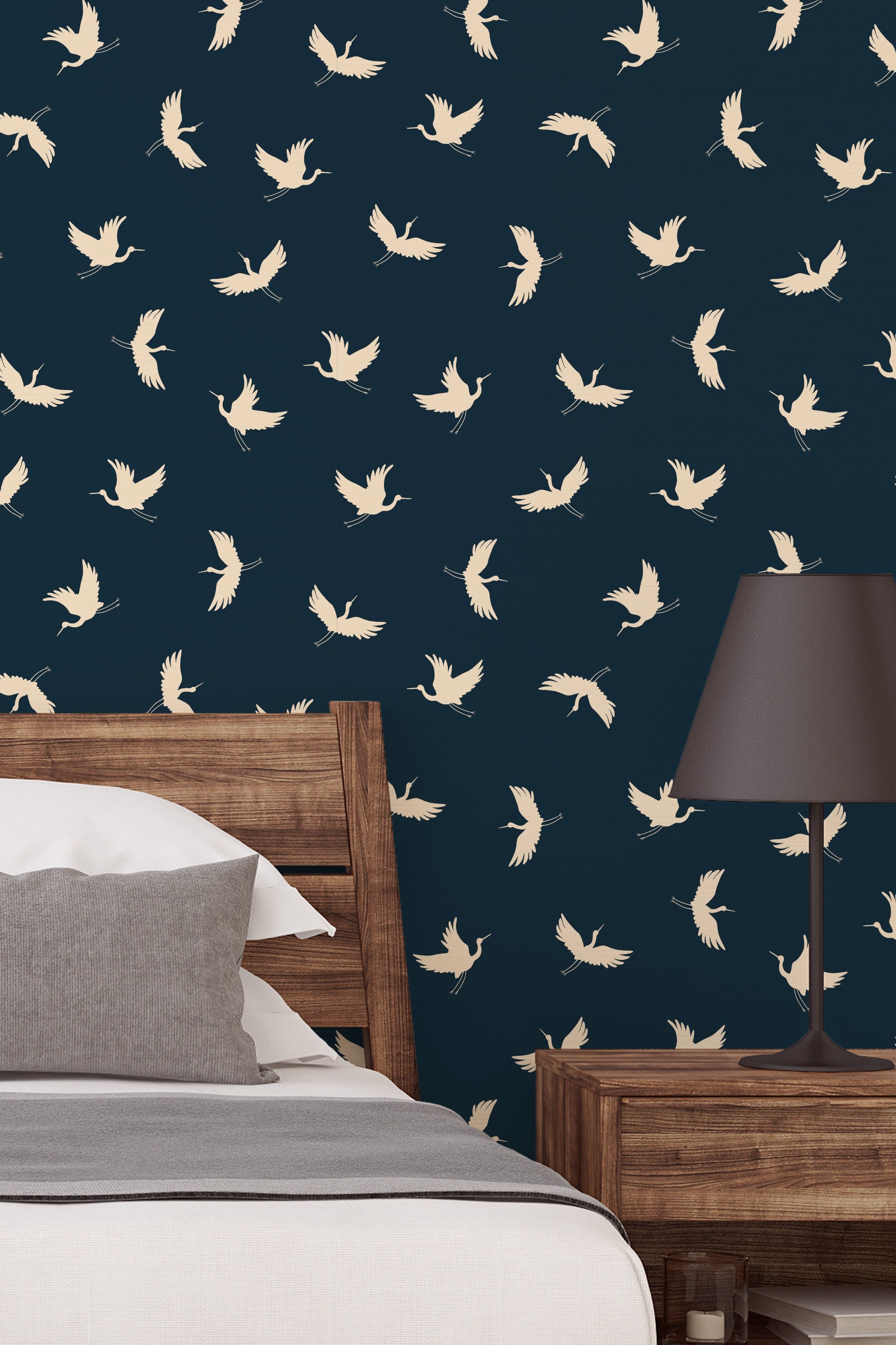 The Cranes Wallpaper Vinyl Peel and Stick Traditional Wallpaper Design ...