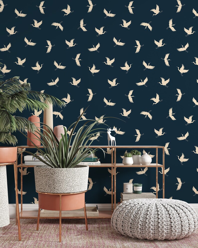 The Cranes Wallpaper Vinyl Peel and Stick Traditional Wallpaper Design ...