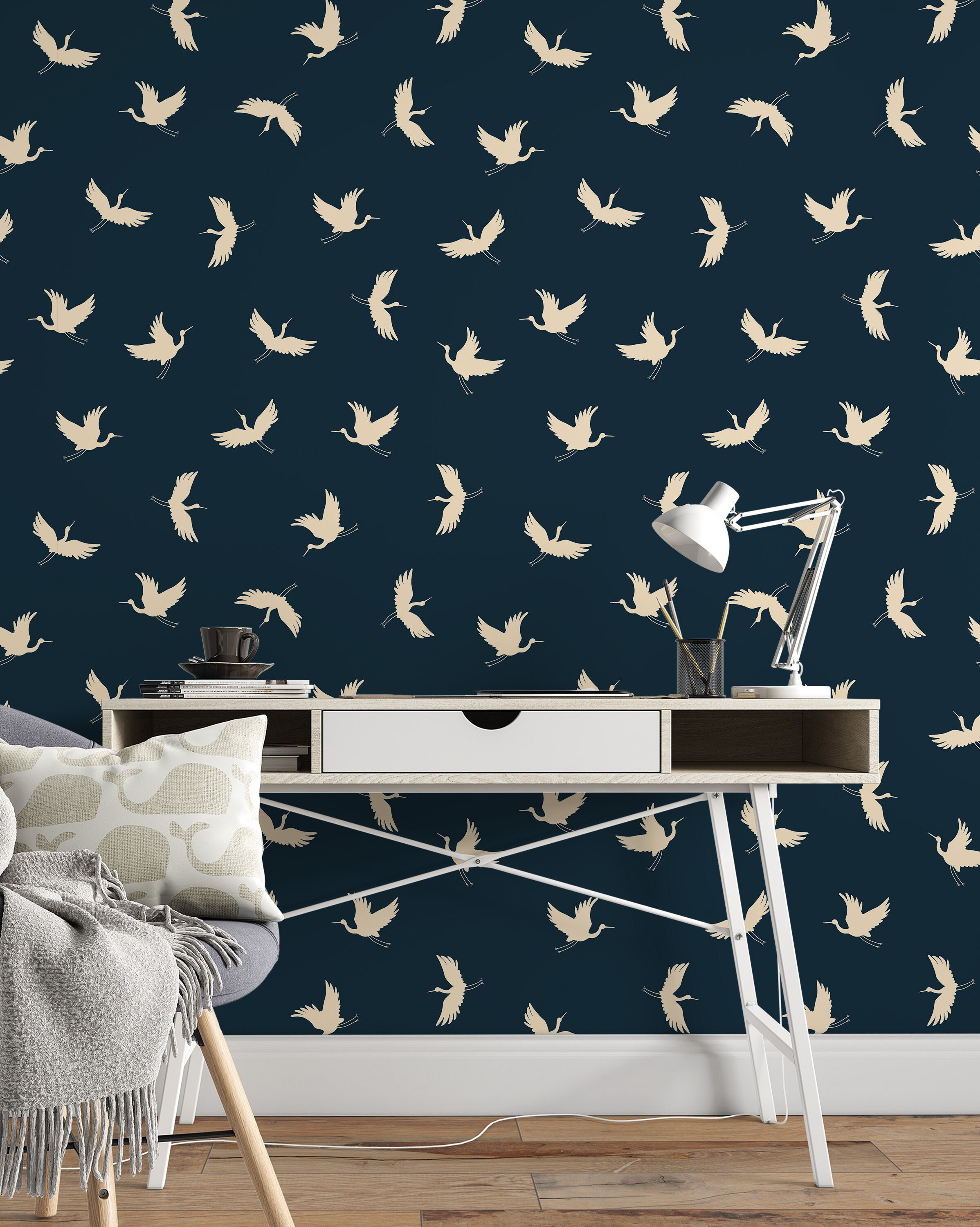 The Cranes Wallpaper Vinyl Peel and Stick Traditional Wallpaper Design ...