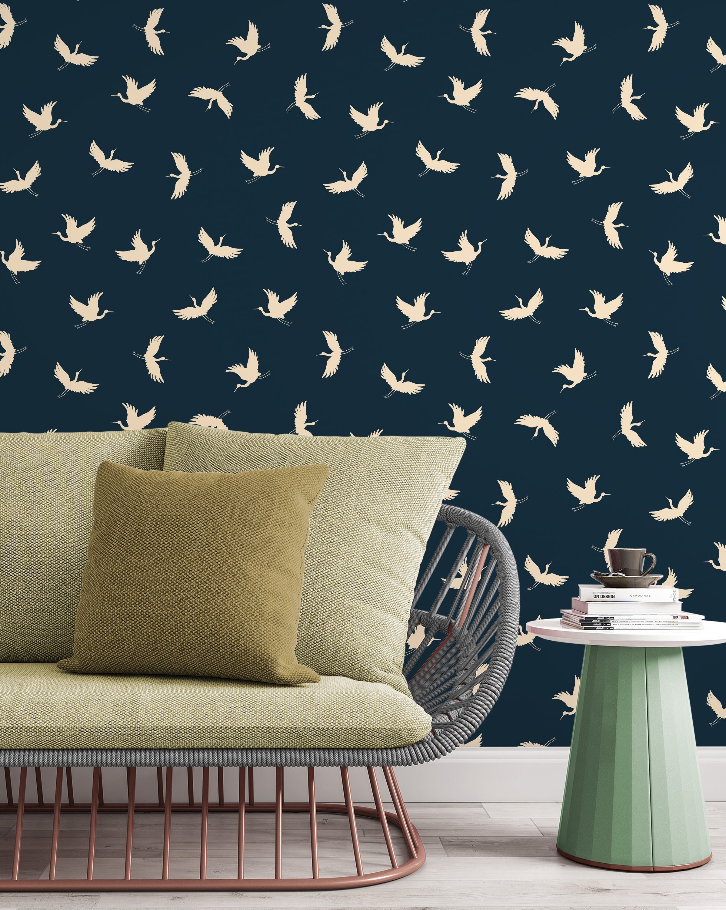 The Cranes Wallpaper Vinyl Peel and Stick Traditional Wallpaper Design ...