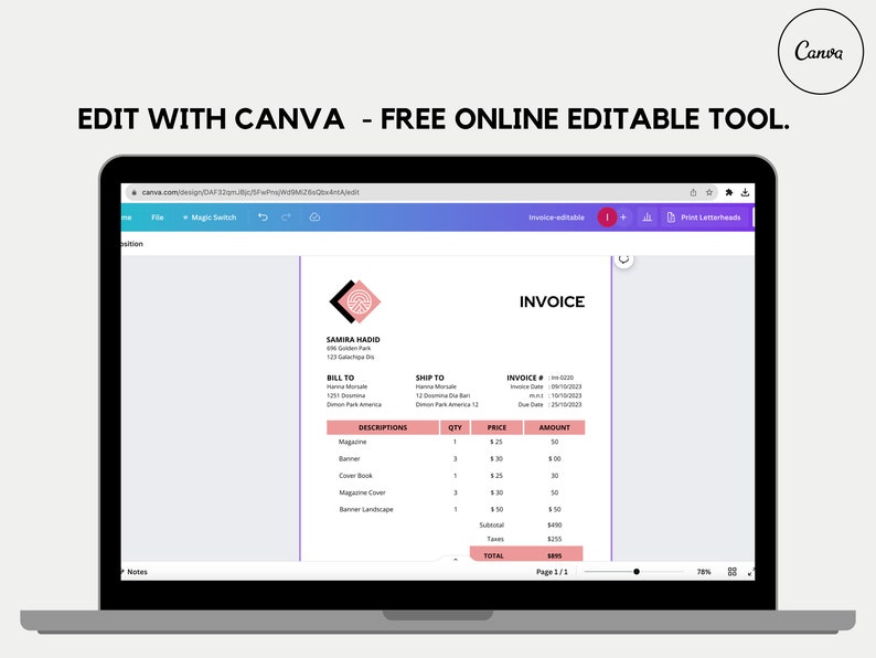 Invoice Template Editable, Small Business Custom Order Form Printable ...