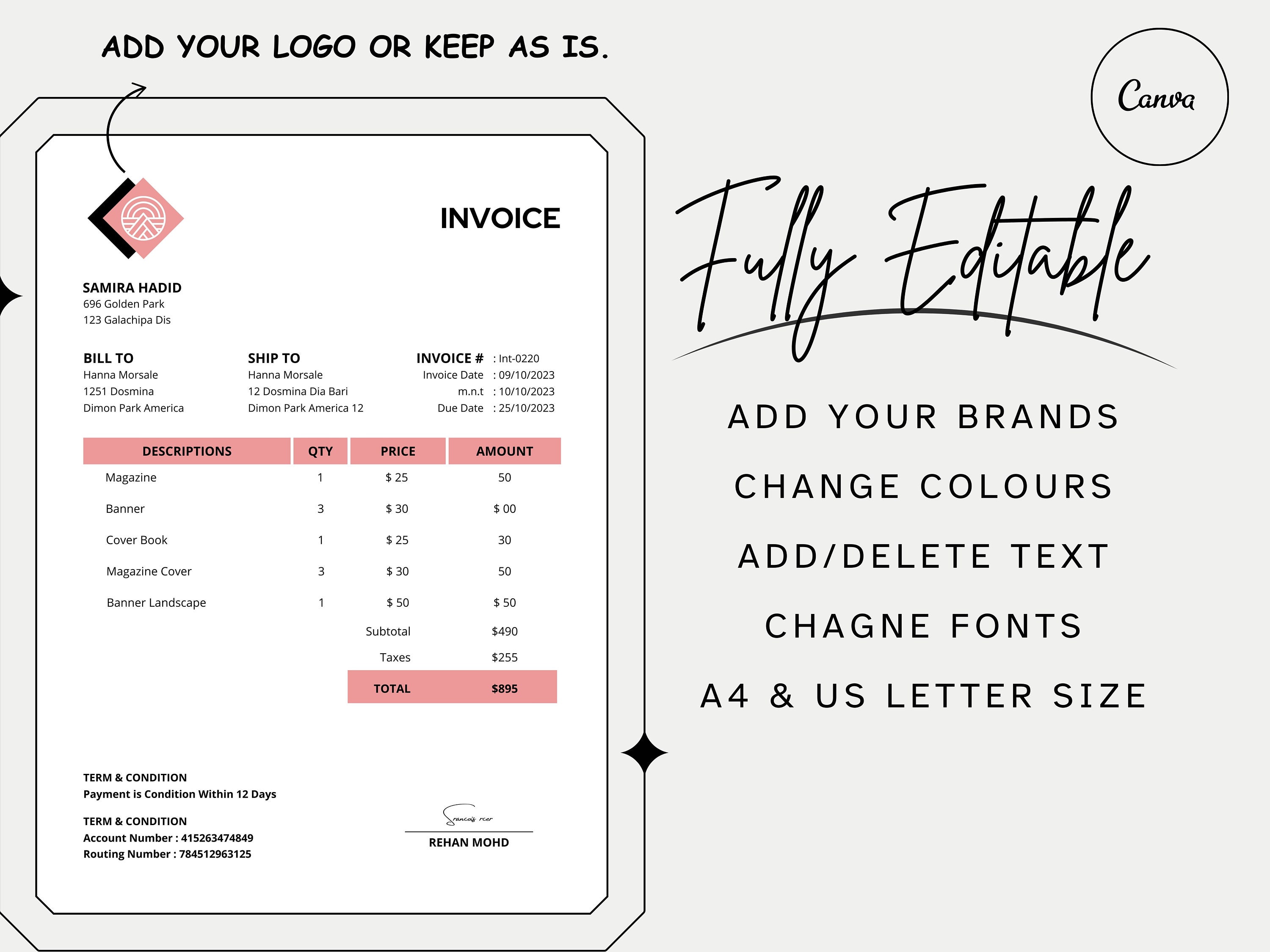 Invoice Template Editable, Small Business Custom Order Form Printable ...
