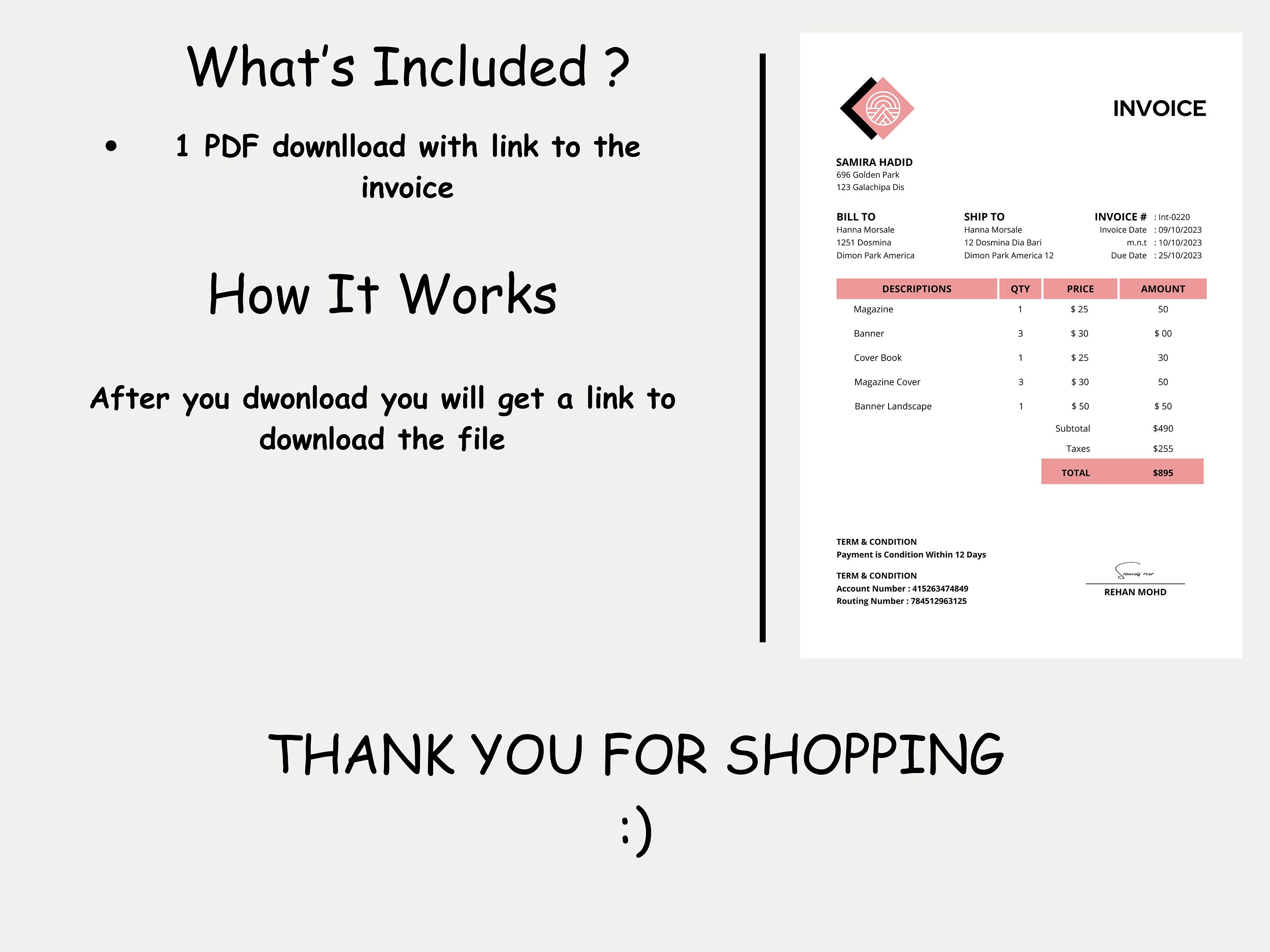 Invoice Template Editable, Small Business Custom Order Form Printable ...