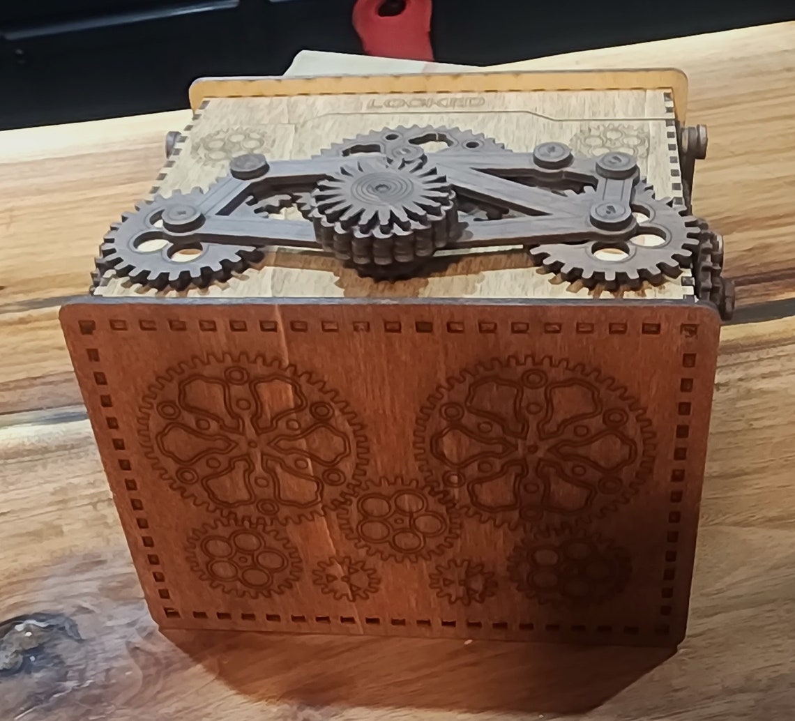 Mechanical Opening Wooden Box Laser Cut Gears My Stuff - Etsy
