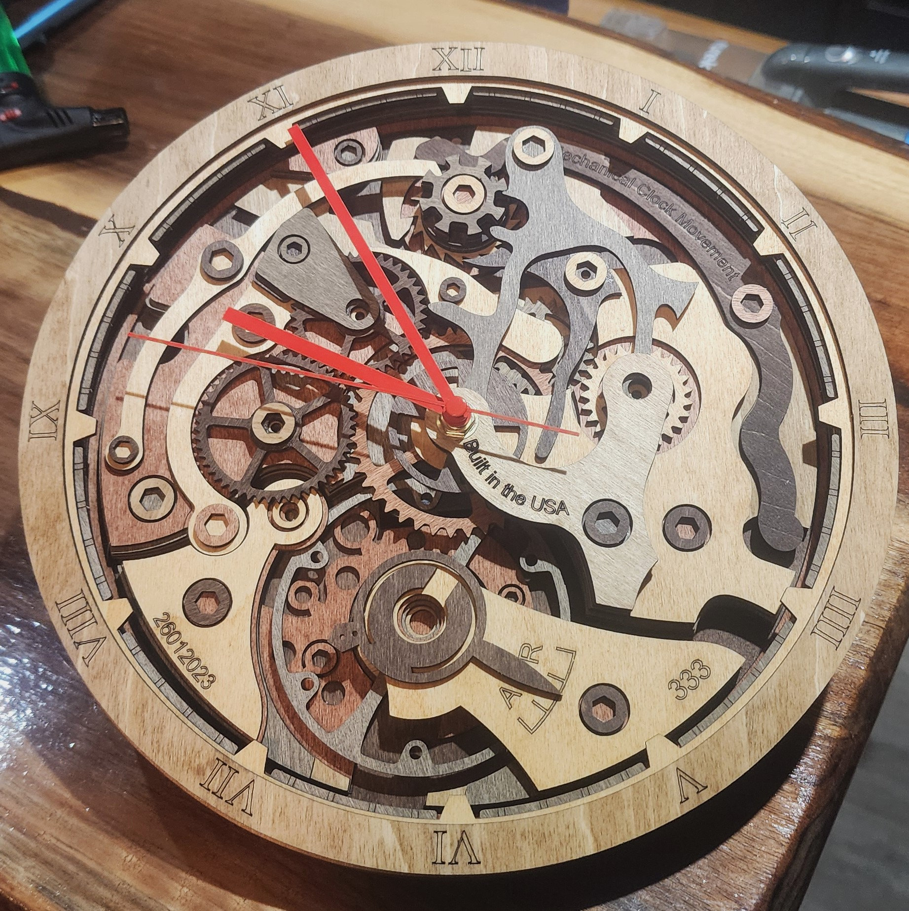 Wooden Wall Clock 13-layer 5 Different Stains Unique Laser Cut Wood ...