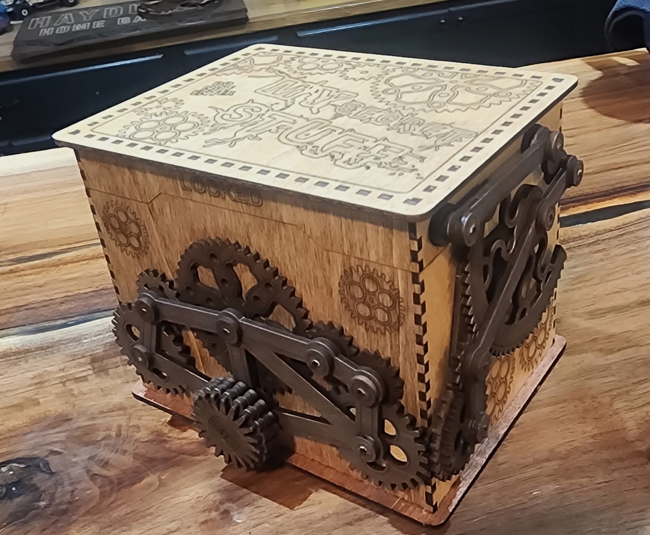 Mechanical Opening Wooden Box Laser Cut Gears My Stuff - Etsy