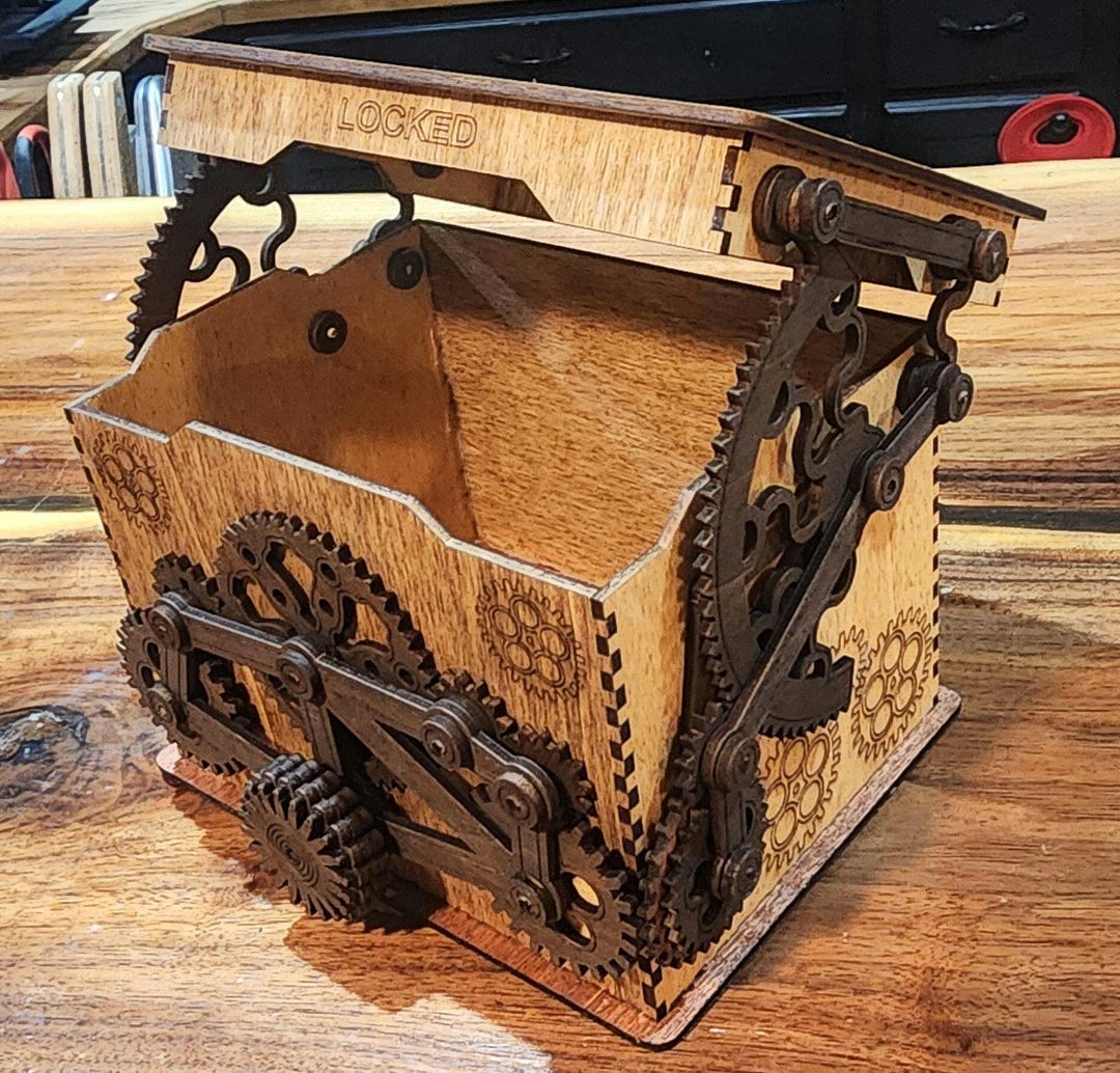 Mechanical Opening Wooden Box Laser Cut Gears My Stuff - Etsy