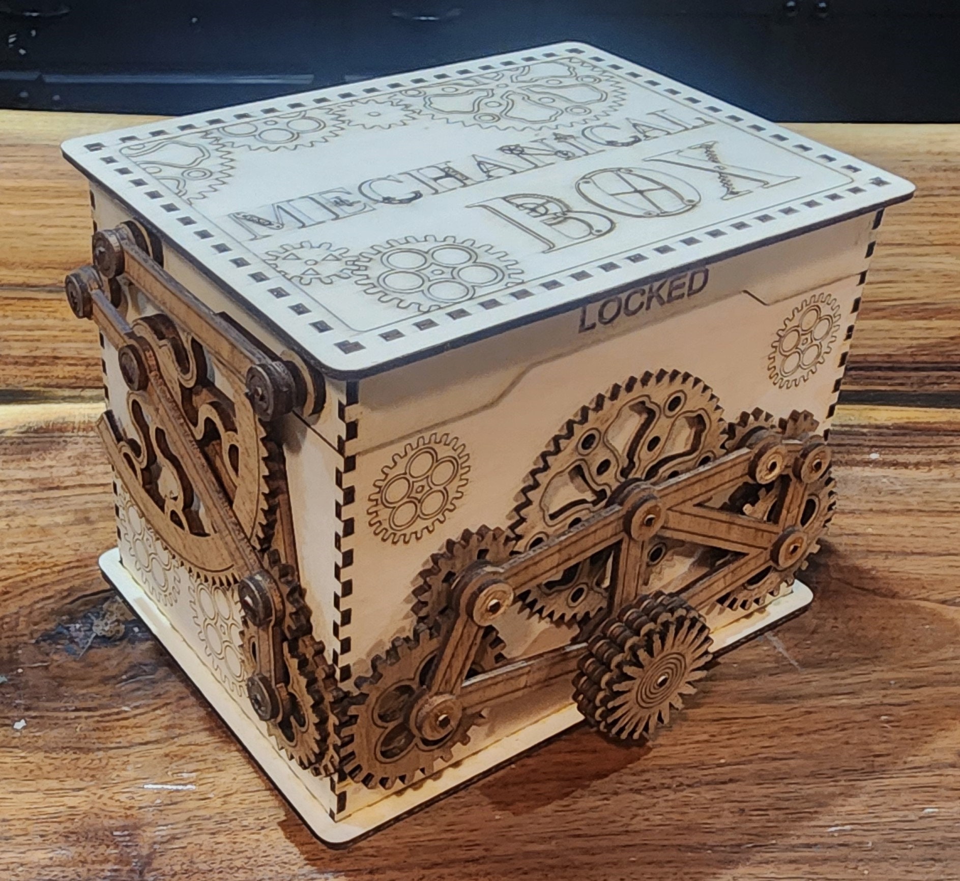 Mechanical Opening Wooden Box Laser Cut Gears Mechanical Box - Etsy