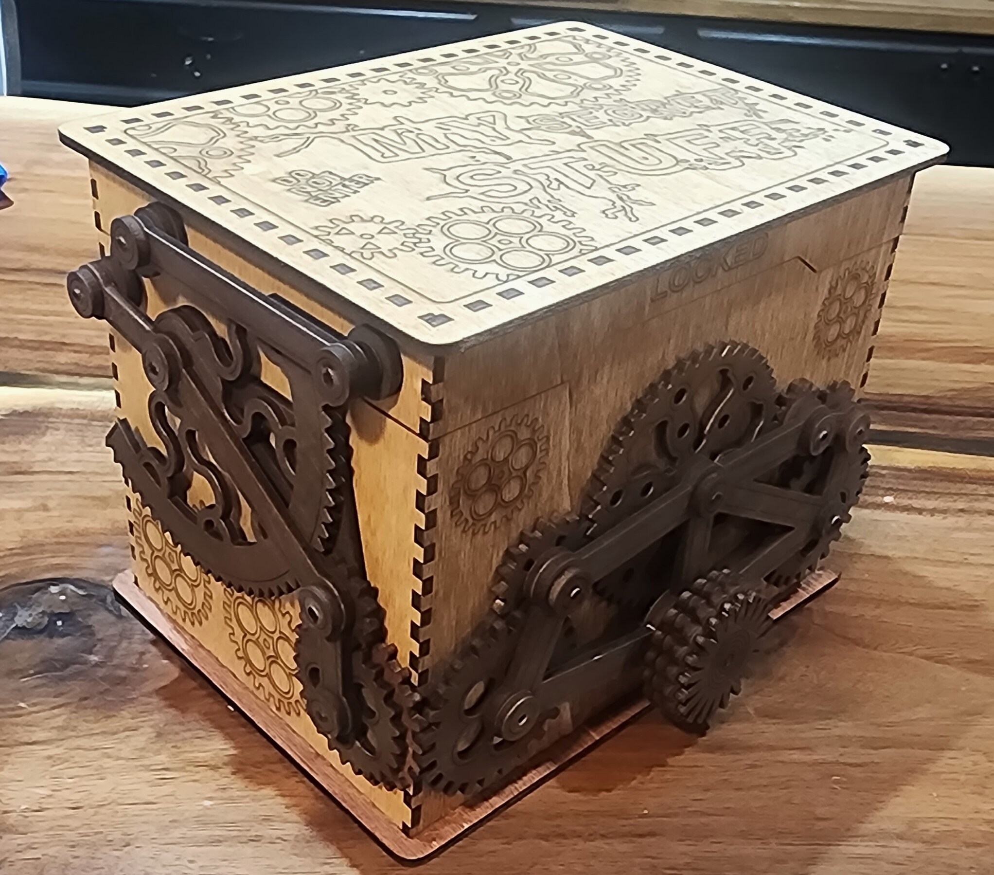 Mechanical Opening Wooden Box Laser Cut Gears My Stuff - Etsy