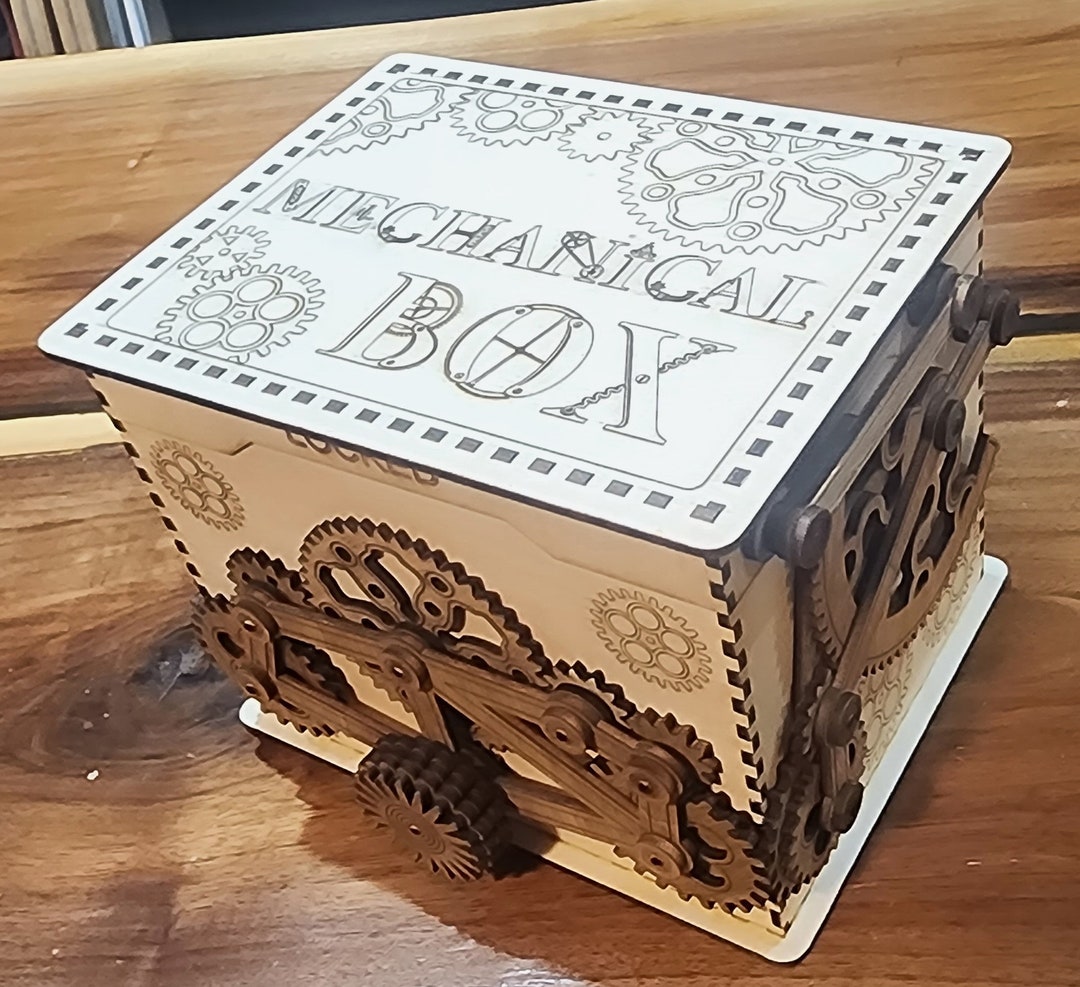 Mechanical Opening Wooden Box Laser Cut Gears Mechanical Box - Etsy