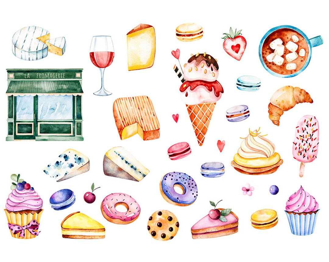 33x Cake Dessert Food Set Bundle Watercolor Bundle Clip Art - Etsy