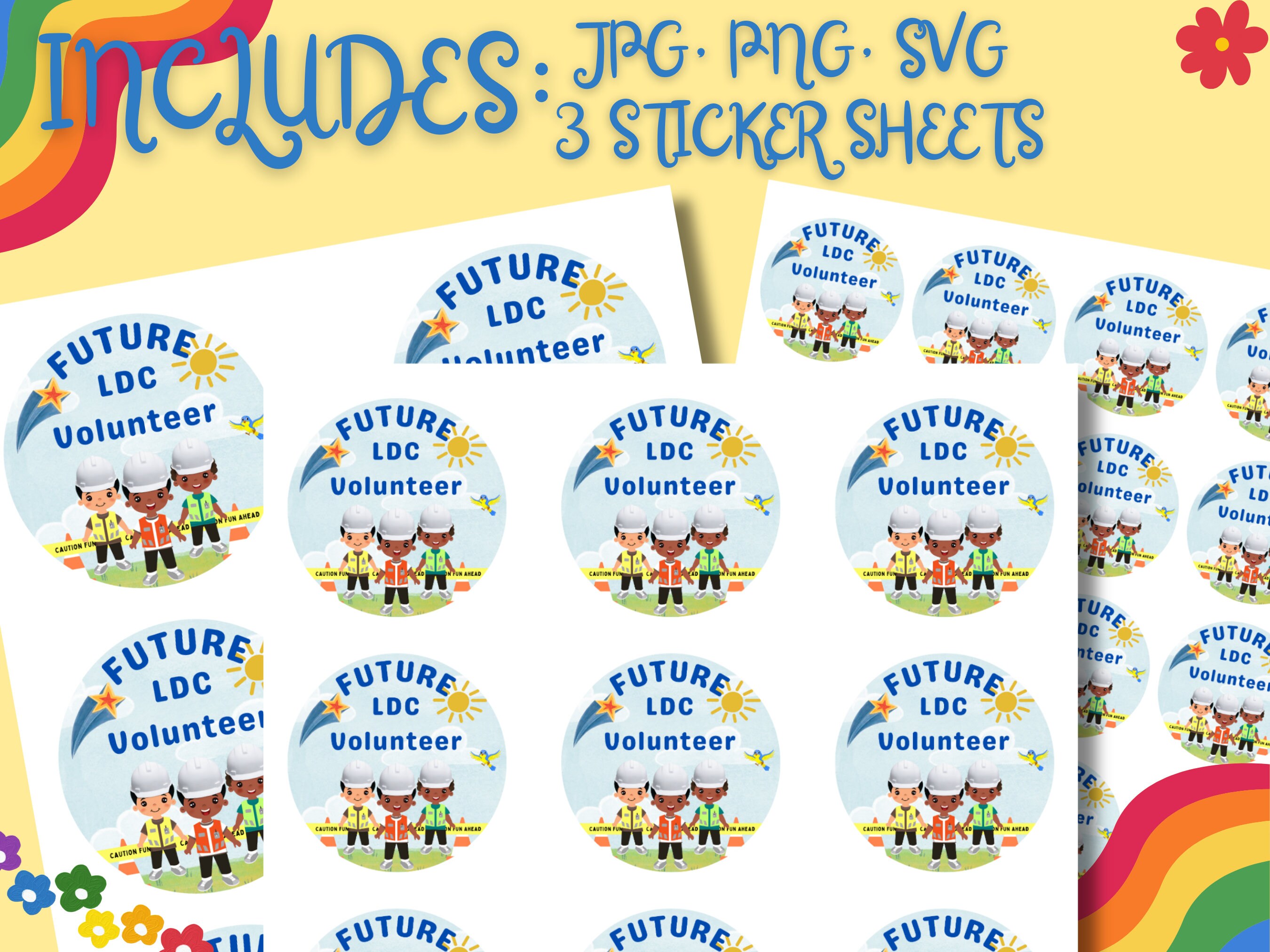 Printable LDC Stickers Button Pins Kids Colorful Clipart LDC Digital ...