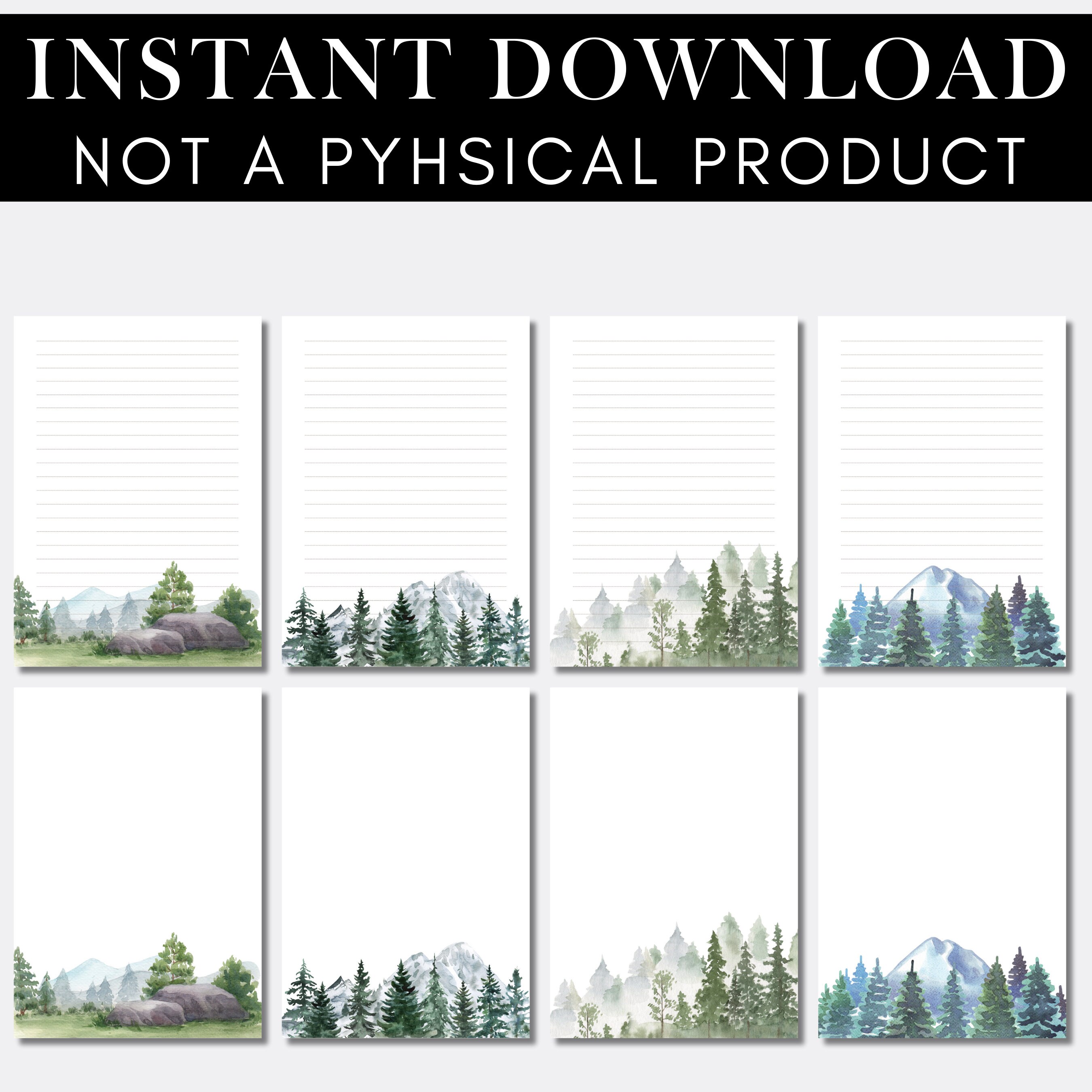 Mountain Scene Letter Writing Stationary Printable Download | A4 Lined ...