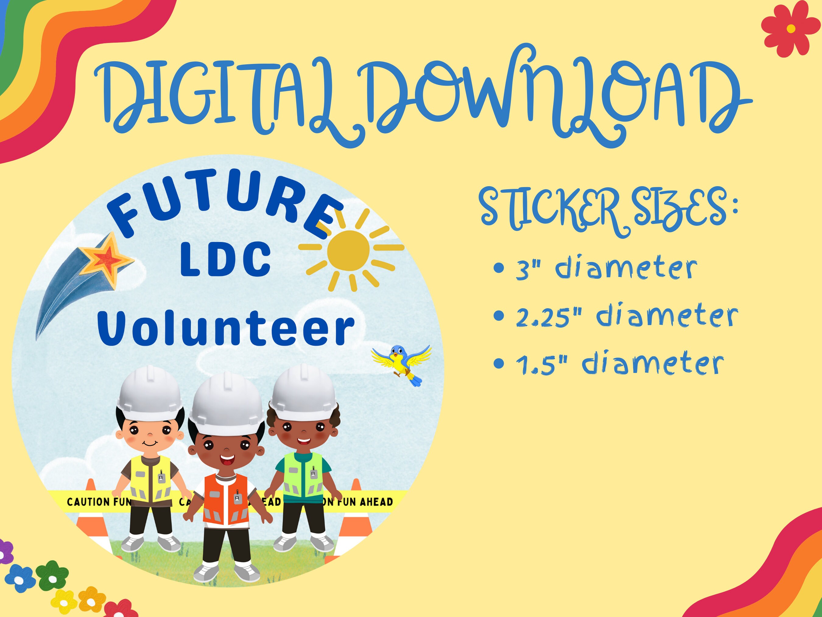 Printable LDC Stickers Button Pins Kids Colorful Clipart LDC Digital ...