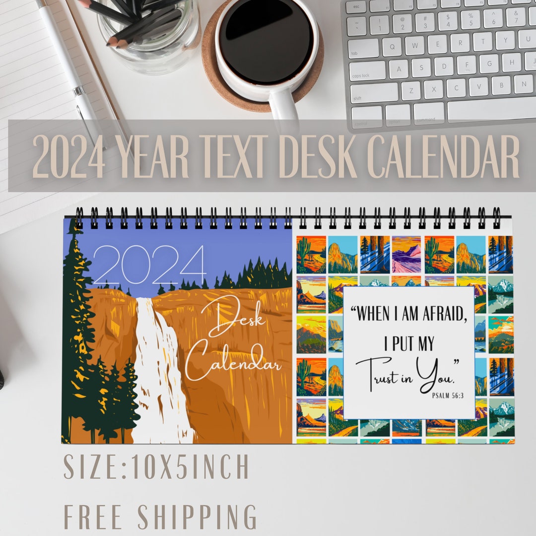 2024 Year Text Desktop Calendar Size 10x5 Inch Bright Colorful Calendar ...