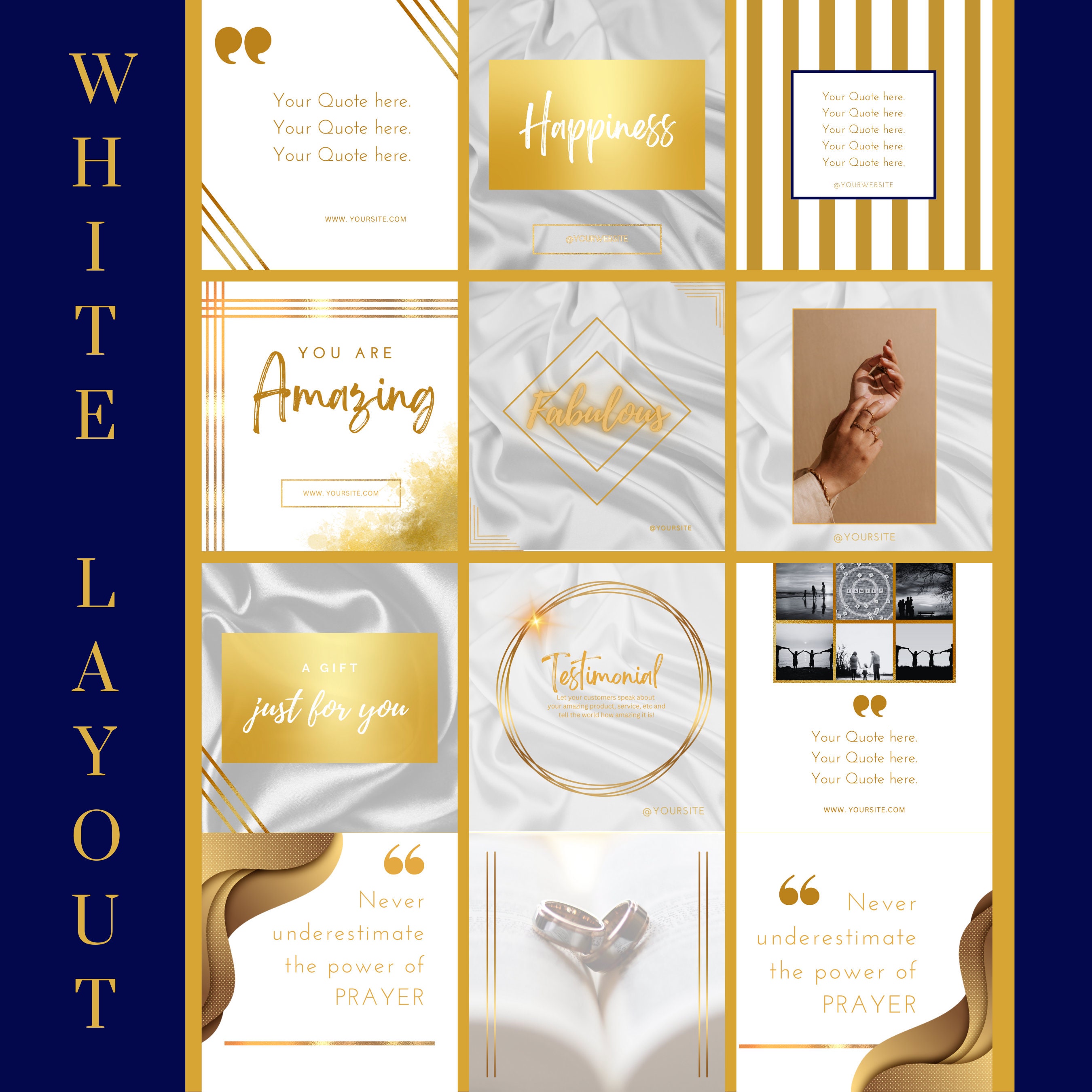 Brand Kit: 180 Navy White Gold Instagram Social Media Templates Gold ...