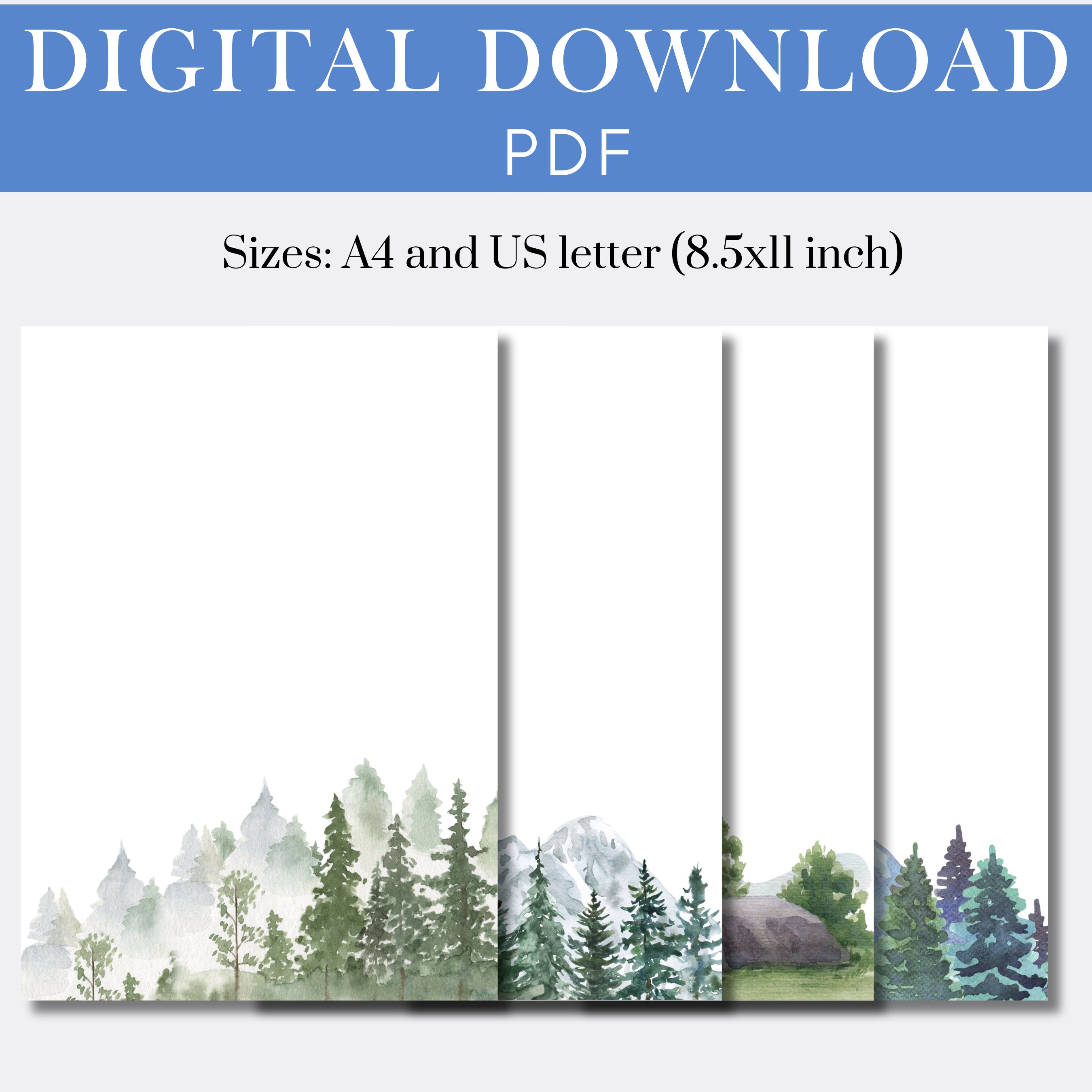 Mountain Scene Letter Writing Stationary Printable Download | A4 Lined ...