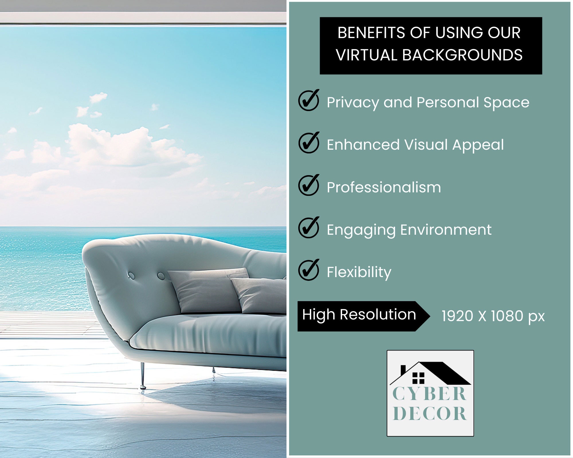 Zoom Window Background, Ocean Office Background, Backdrop for Zoom ...