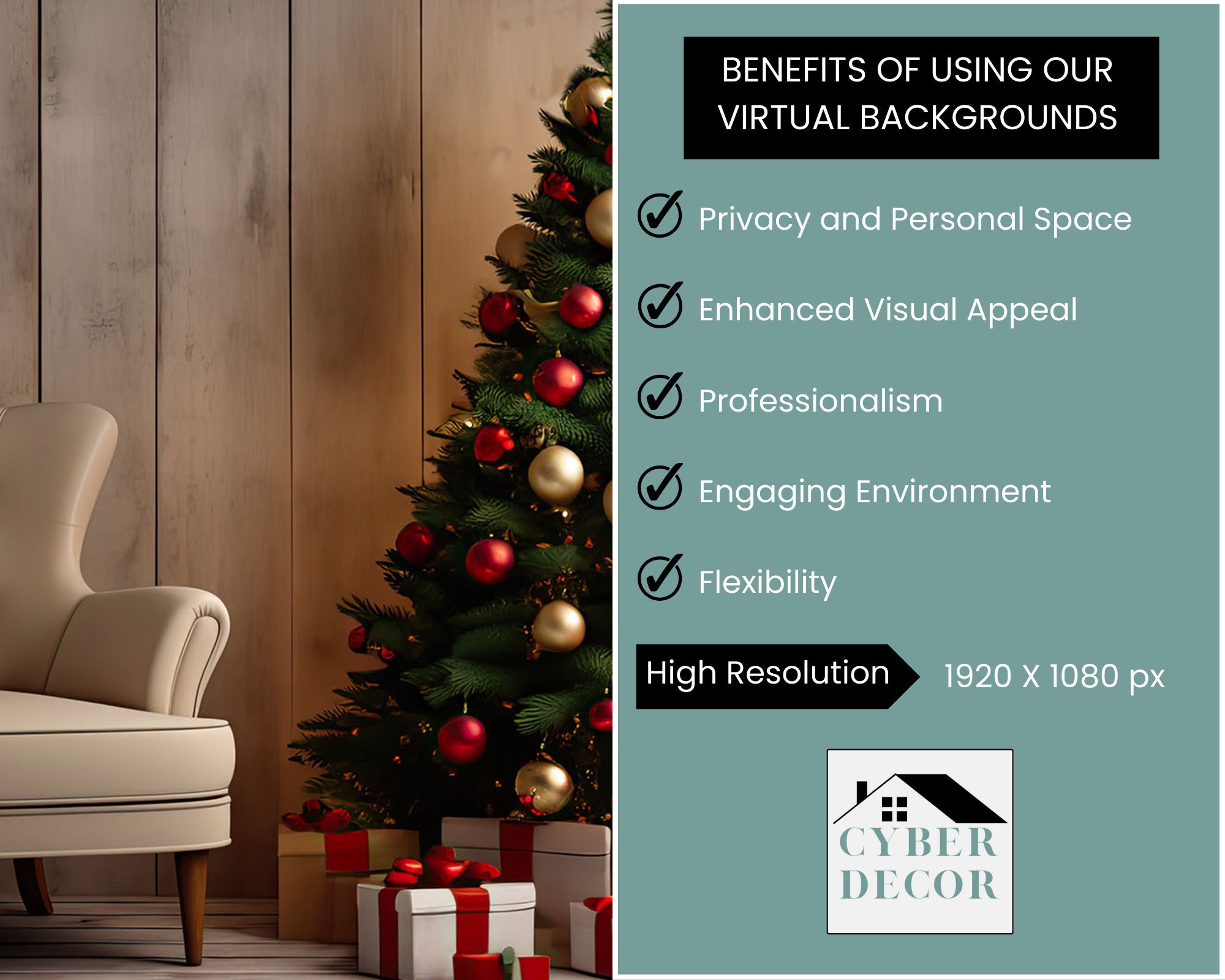 Christmas Virtual Background for Zoom, Winter Backdrop for Meeting ...