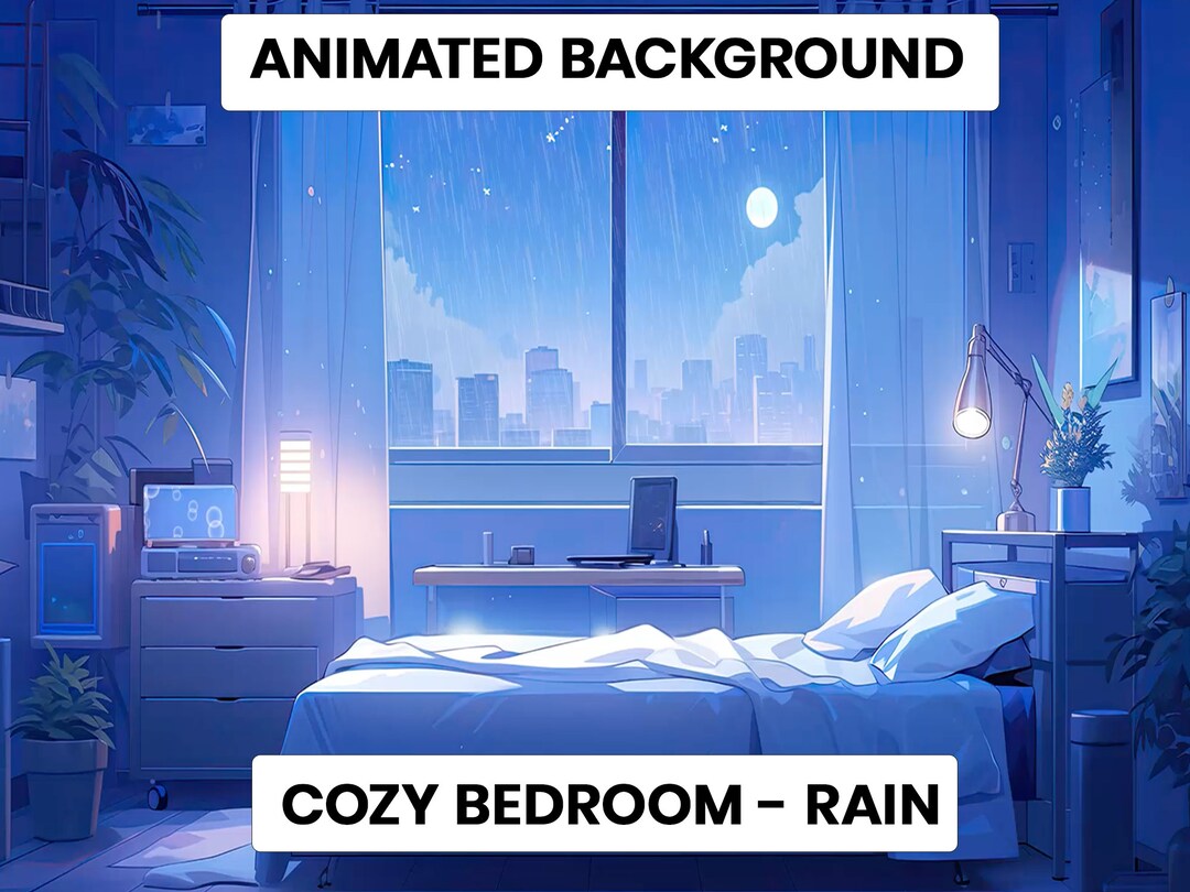 Animated Cozy Bedroom Rain Vtuber Background: Seamless Looped Twitch ...