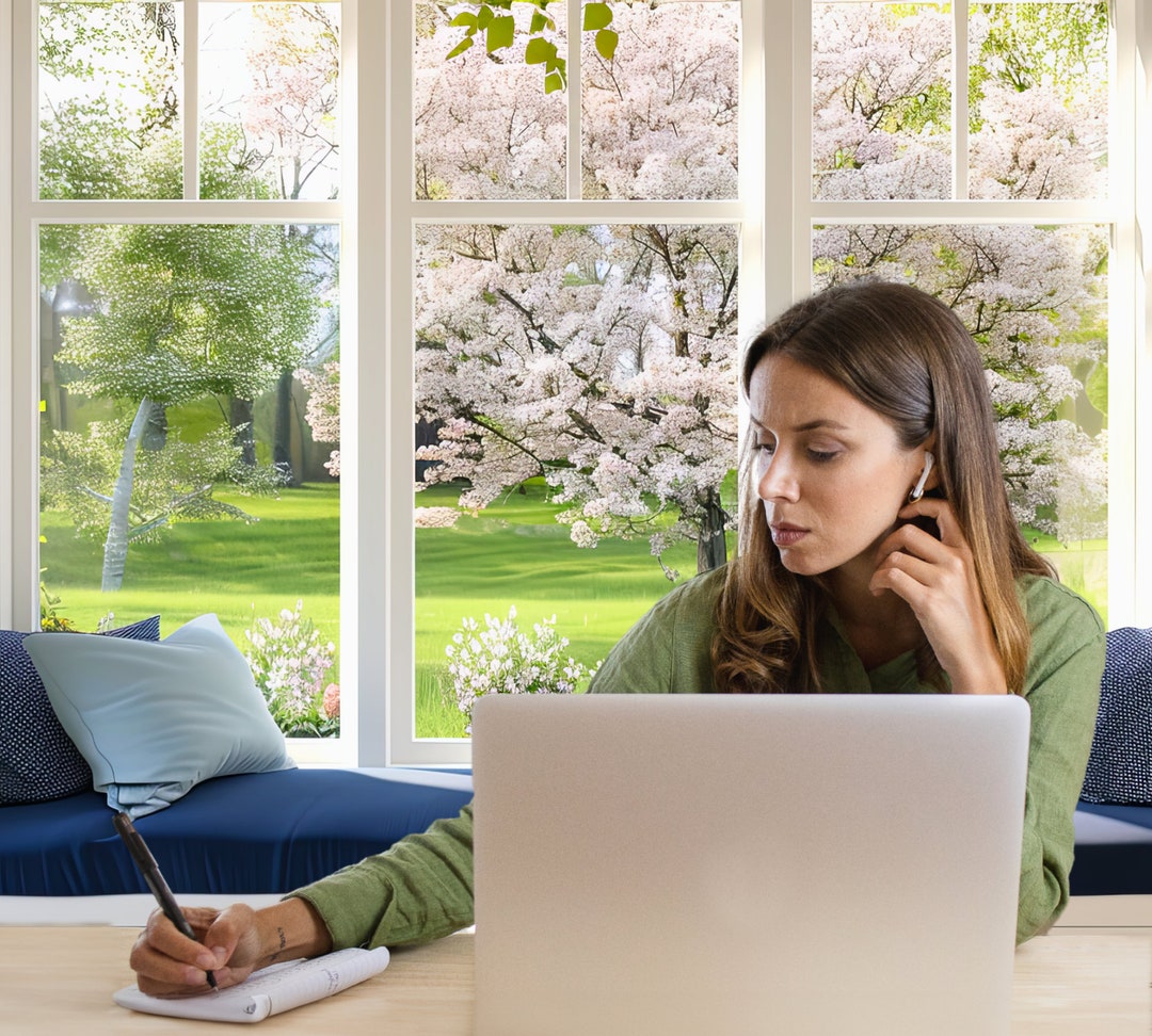 Zoom Background Home Office, Virtual Meeting Background, Spring Virtual ...