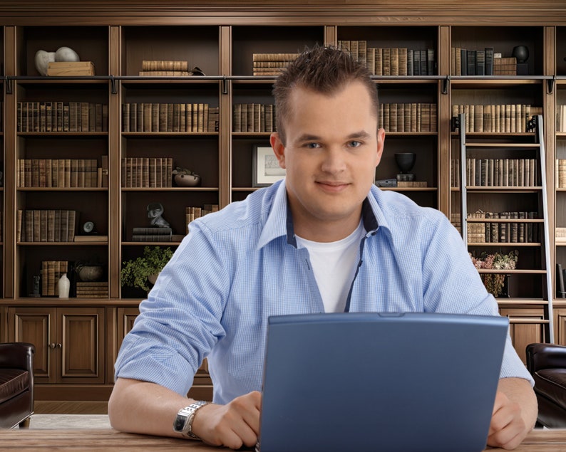 Bookshelf Background for Zoom Home Office, Zoom Professional Interior ...